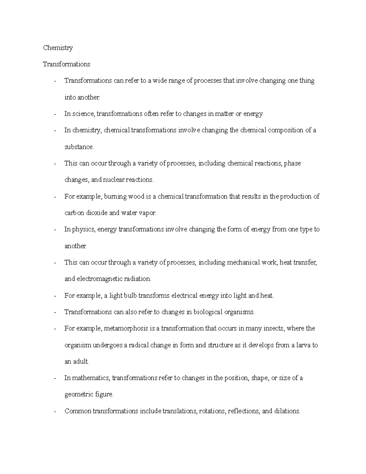 Chemistry-Transformations - In science, transformations often refer to ...