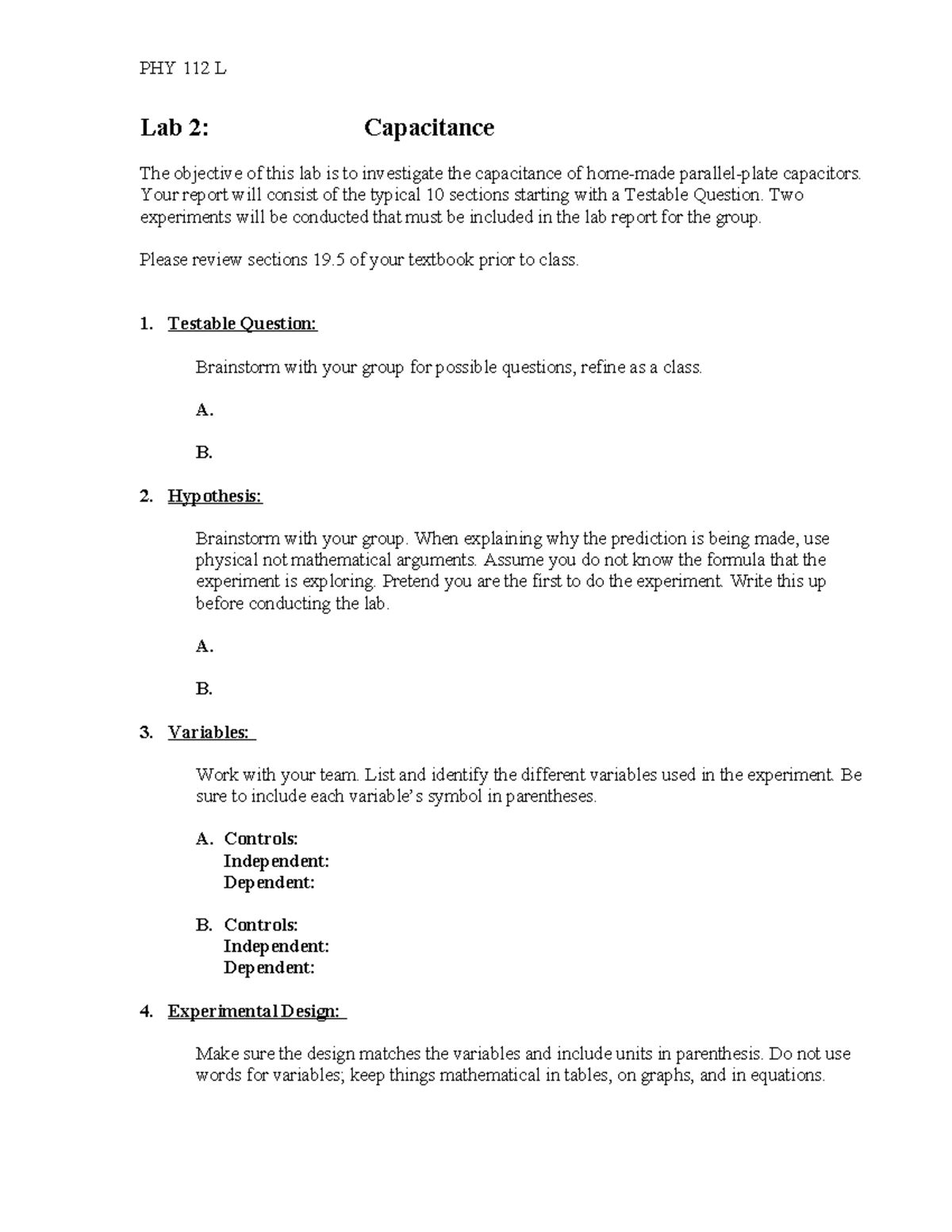 Phy112l Lab02 Capacitance 3 - Lab 2: Capacitance The objective of this lab is to investigate the ...