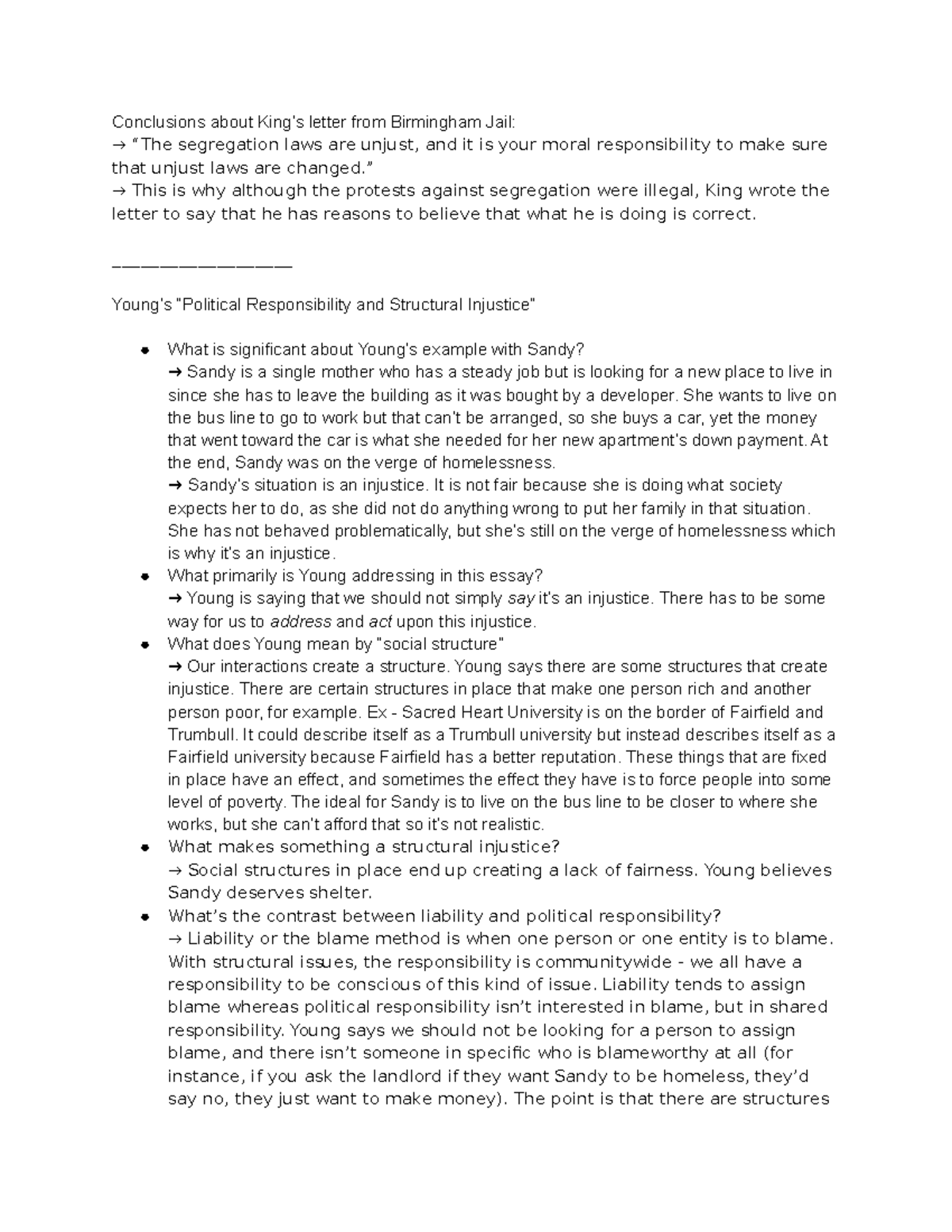 PHIL1101 February 8 Davenport - Conclusions about King’s letter from ...