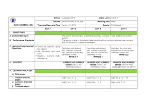 WEEK 1 - math 7 daily lesson log - DAILY LESSON LOG School PARANG NHS ...