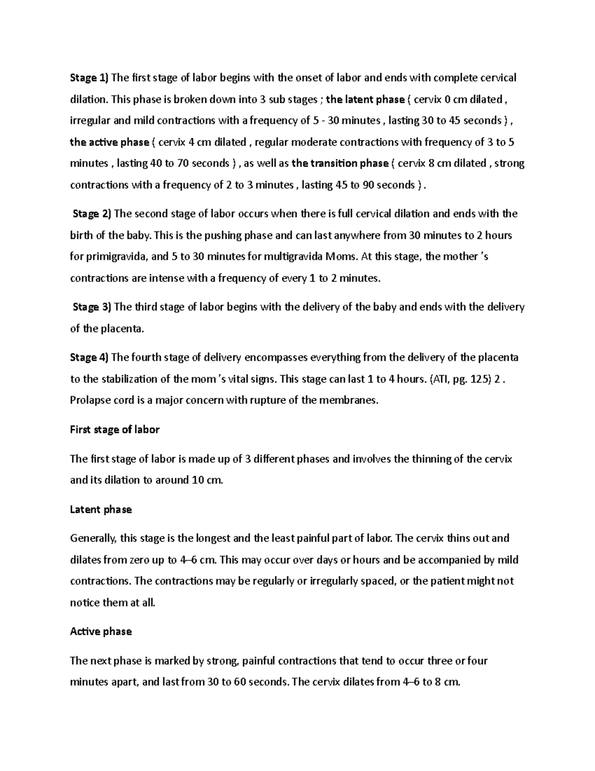 Week 1 - Assignment on phases of labor - Stage 1) The first stage of ...