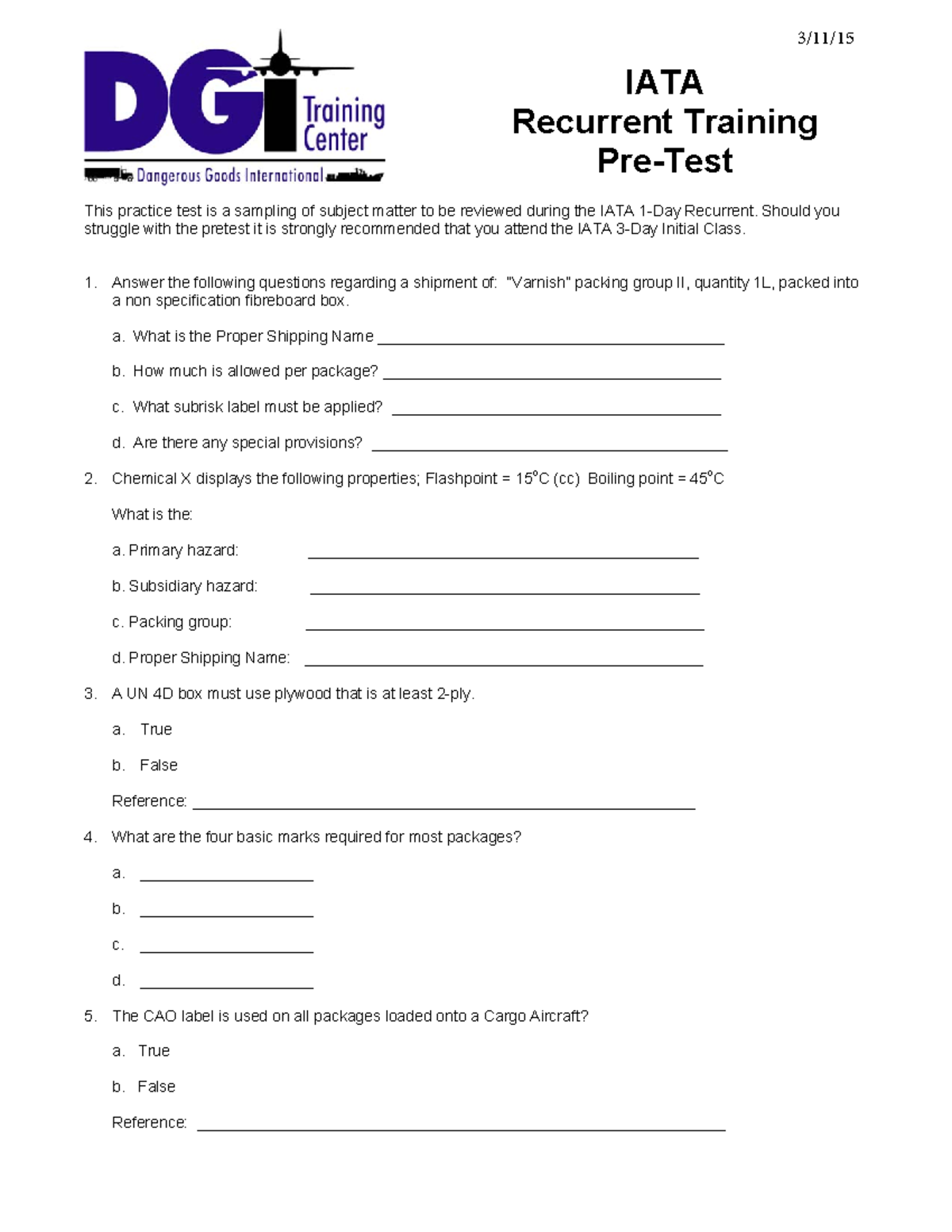 Pretestiata - IATA Recurrent Training Pre-Test Practice Test This ...