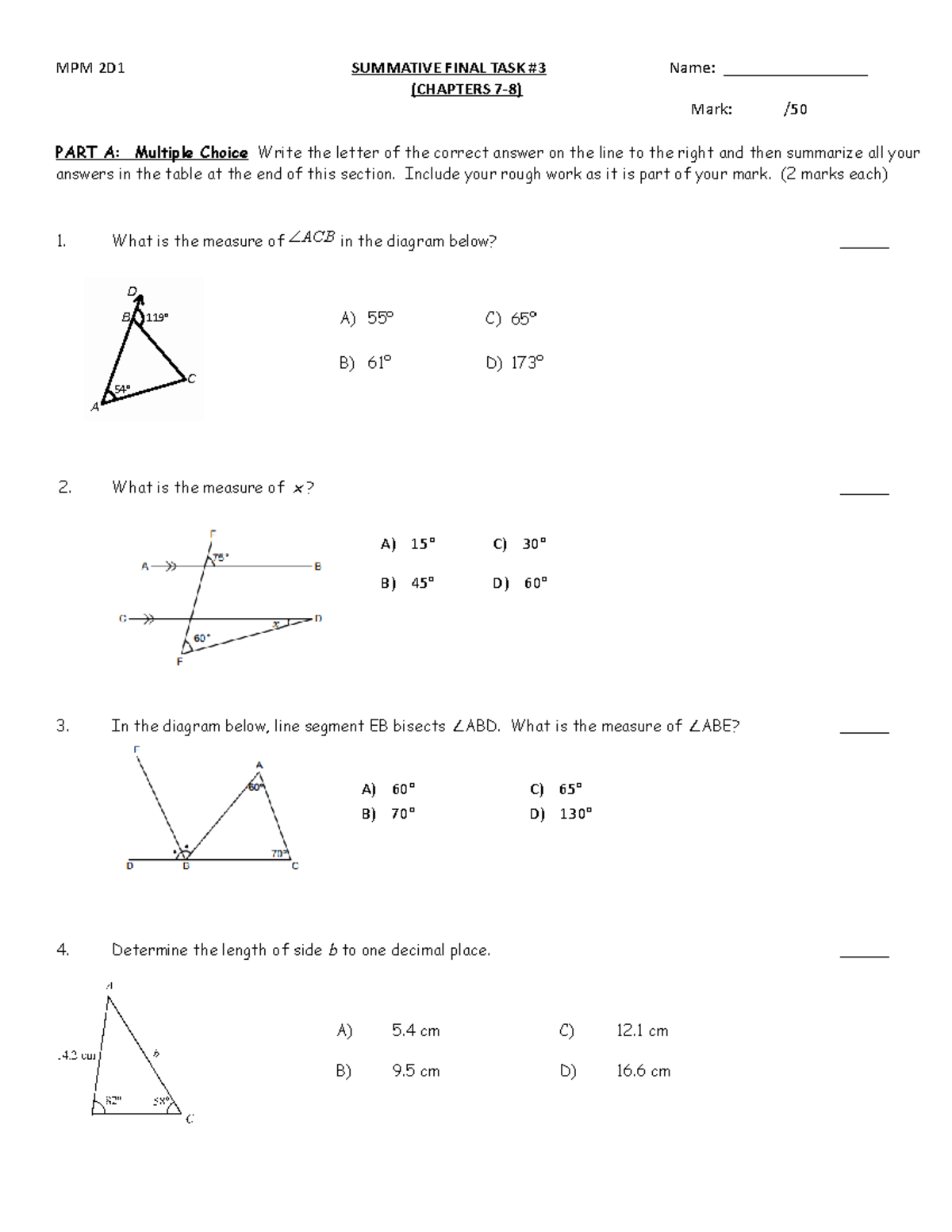 MPM2D1 Summative #3 (Q3) 2021 - MPM 2D1 SUMMATIVE FINAL TASK #3 Name ...