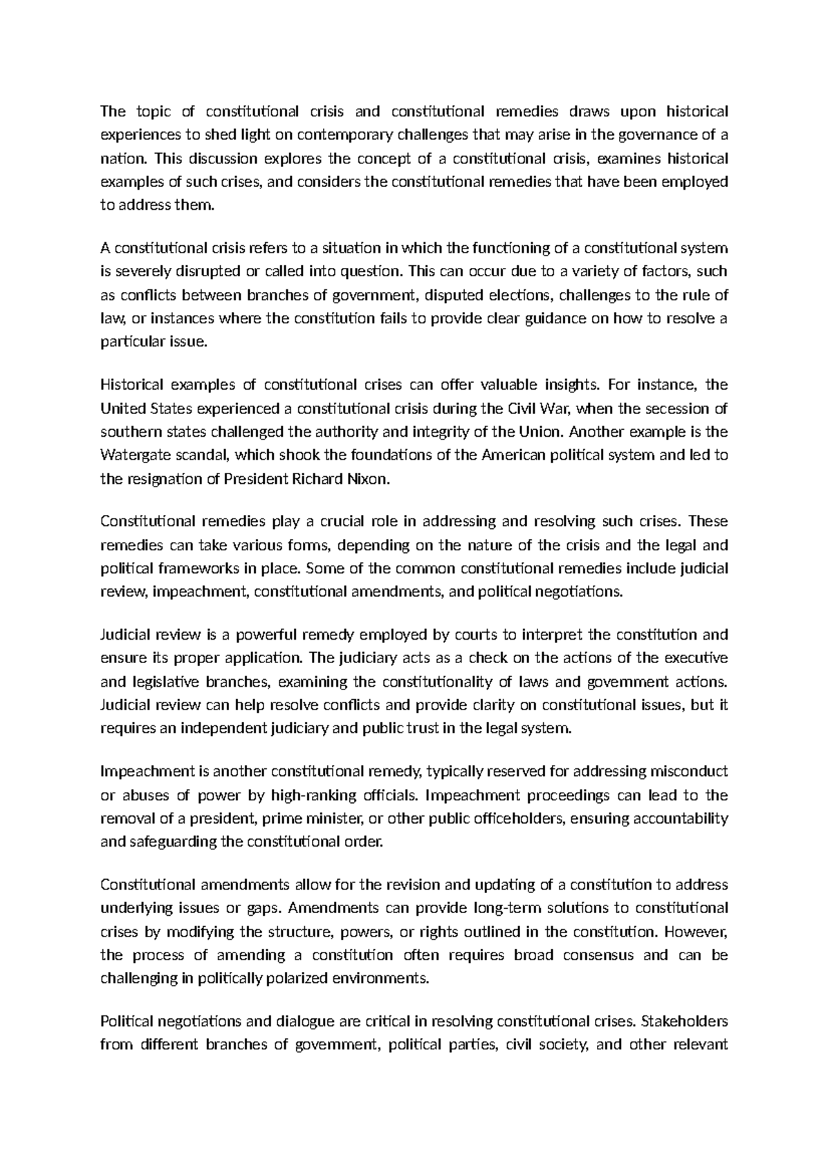 Constitutional Crisis and Constitutional Remedies- Lessons from History ...