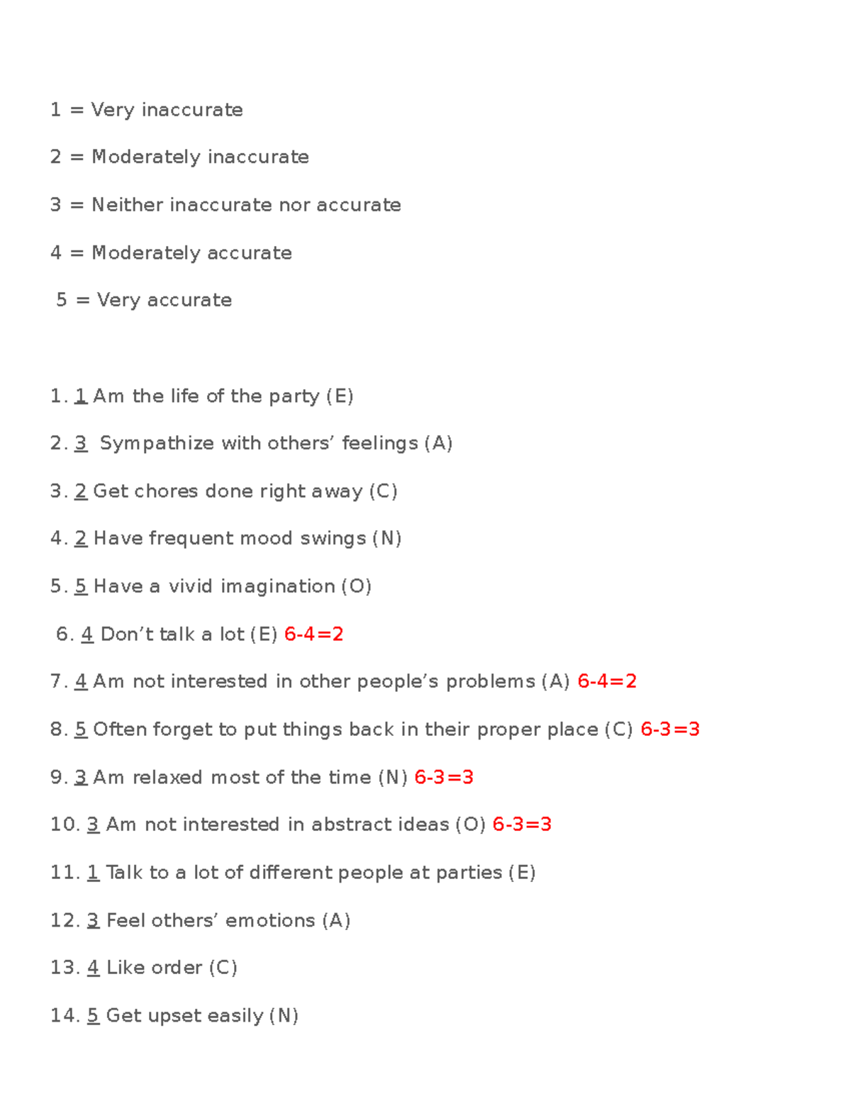 Understanding the Self (Personality) - 1 = Very inaccurate 2 ...