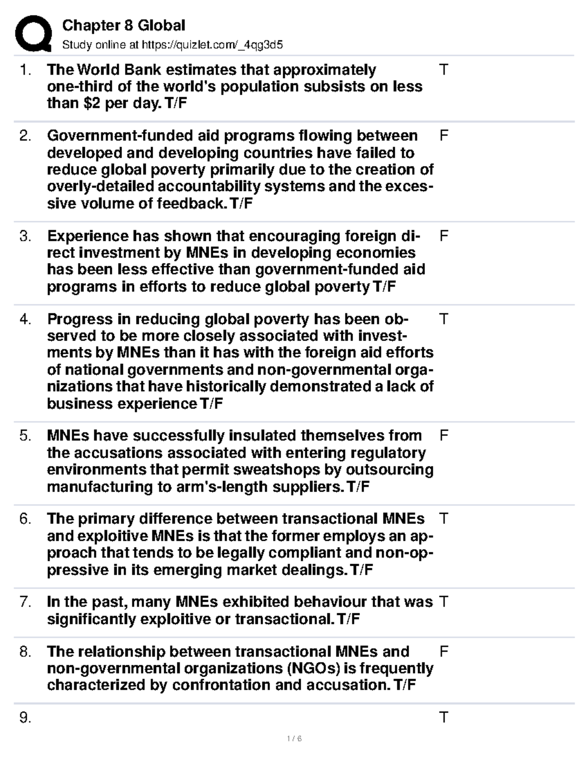 Global process - Guide on studying chapter 3 - Study online at quizlet ...