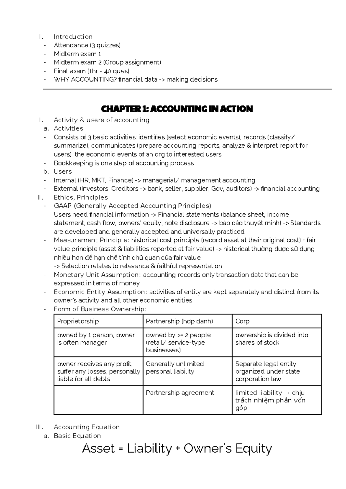 Principles of Accounting - I. Introduction - Attendance (3 quizzes ...