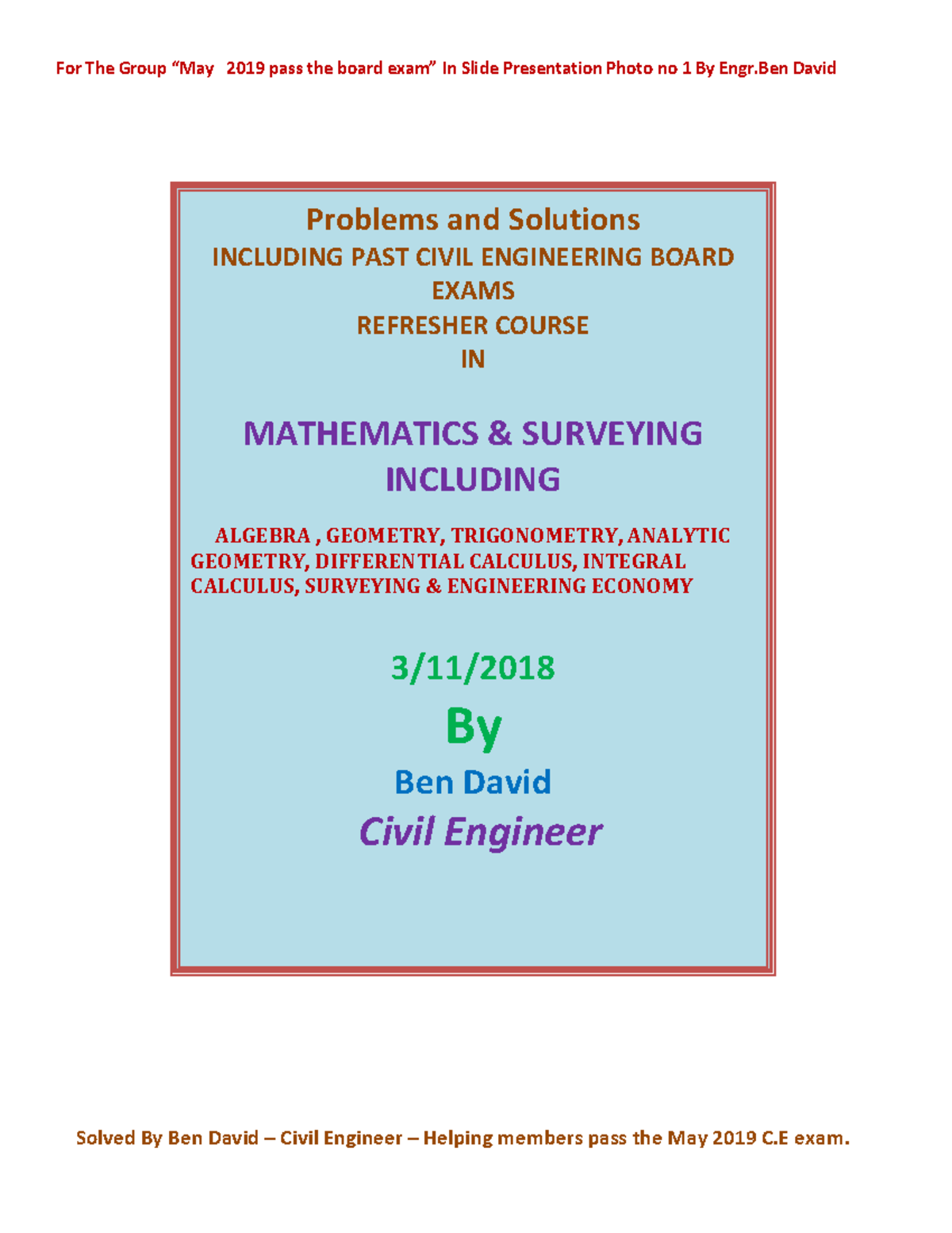 100 Mini Math Reviewer Book By Engr. Ben David - Bachelor of Science in ...