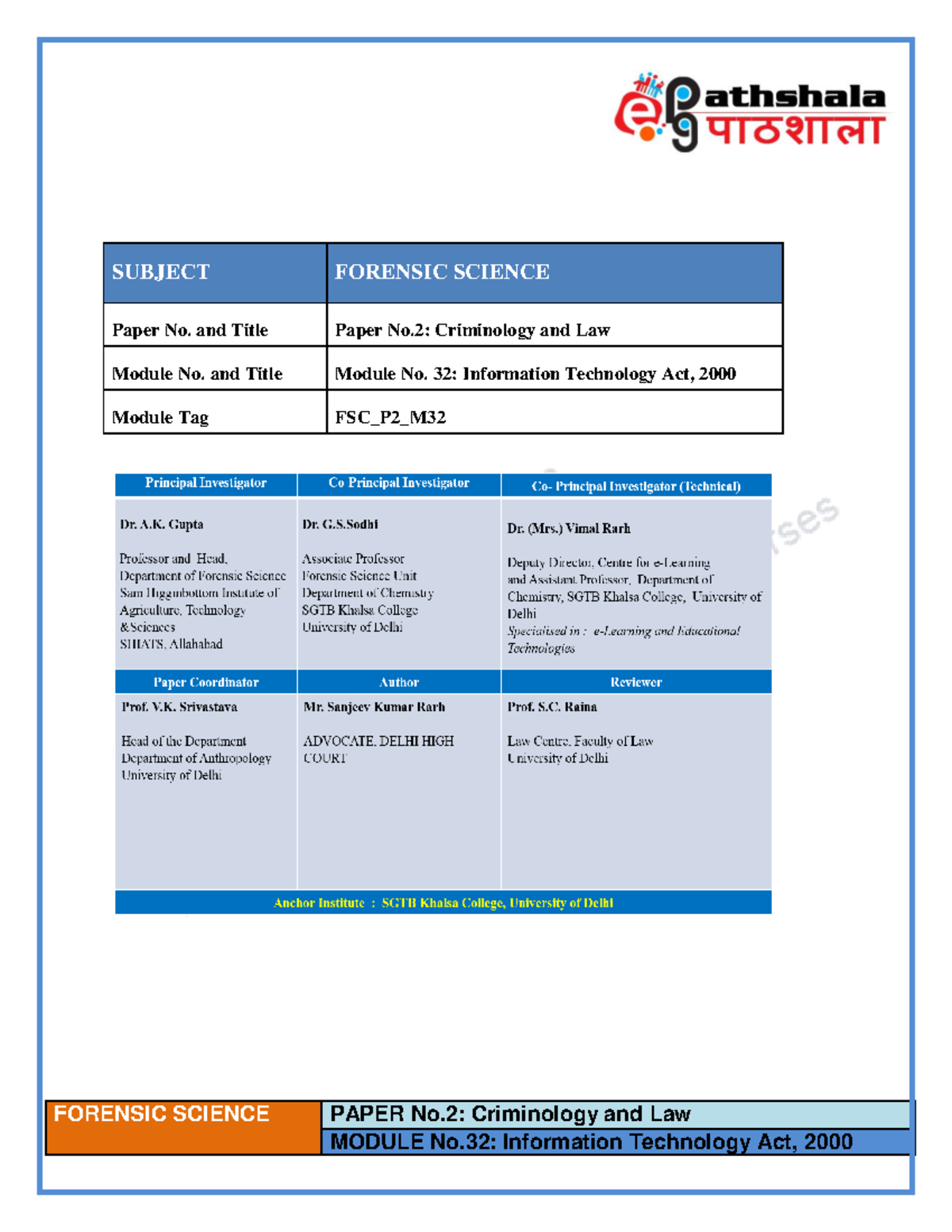 IT law pathshala - FORENSIC SCIENCE PAPER No: Criminology and Law ...
