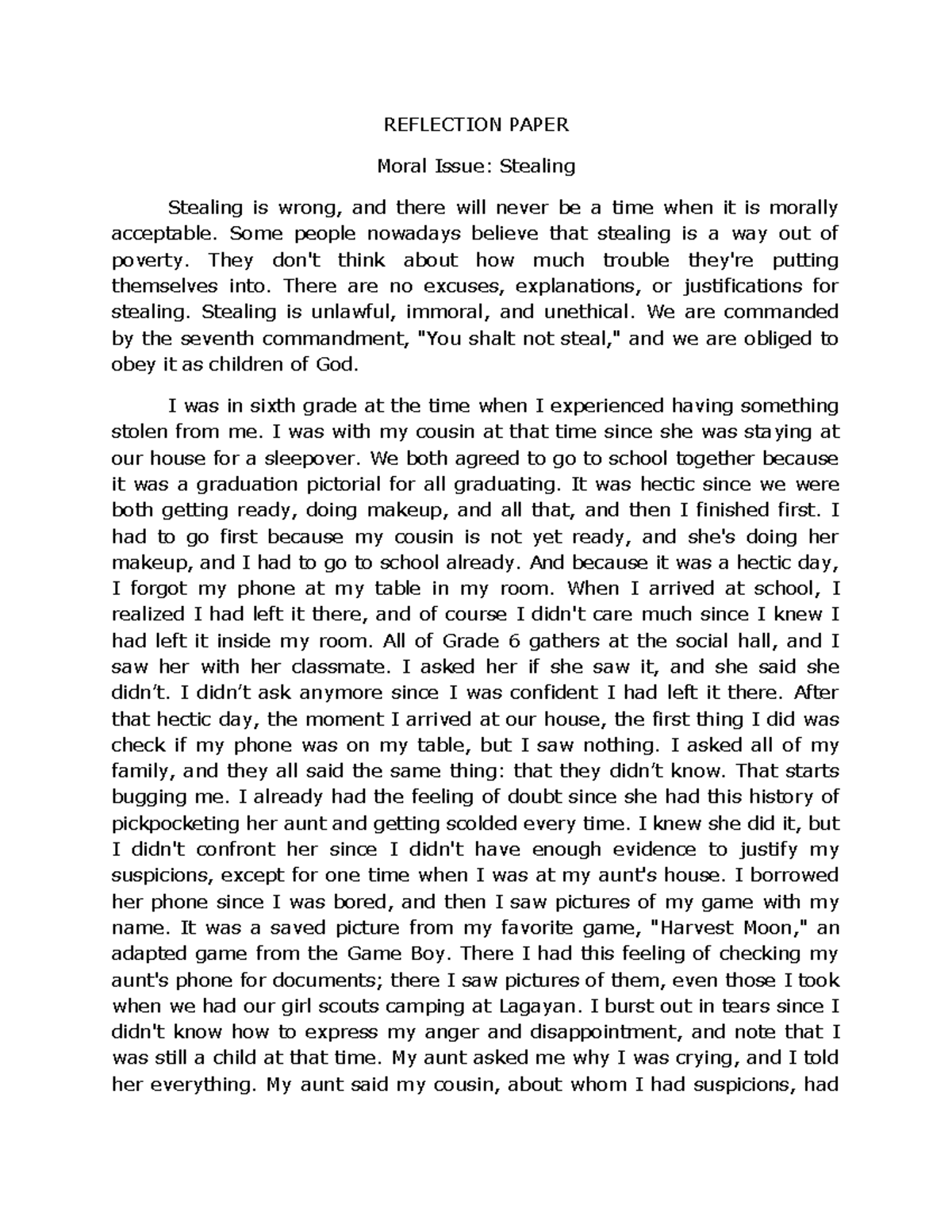 Reflection Paper-REED Moral Issue - REFLECTION PAPER Moral Issue ...