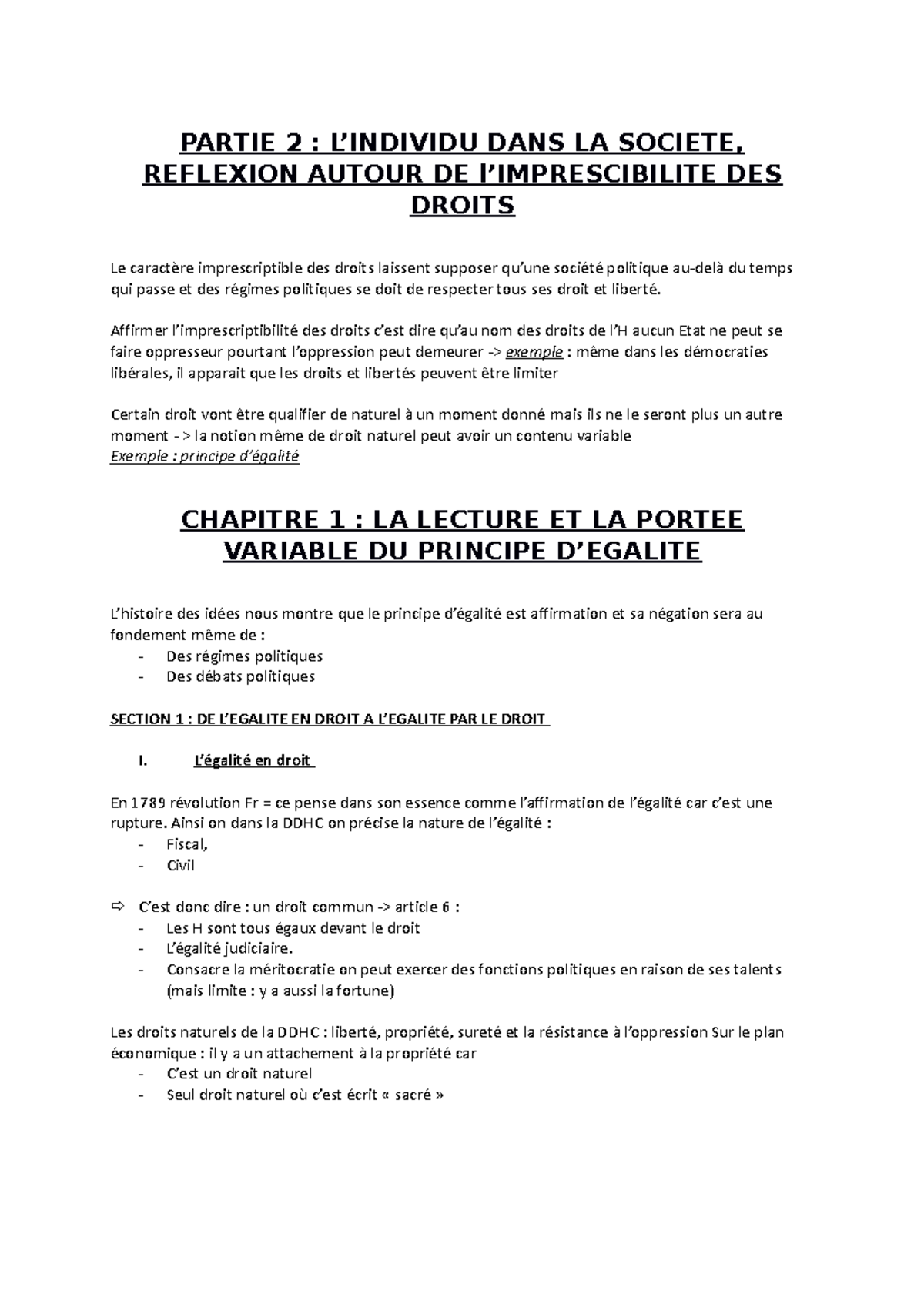 Partie 2 - cour de droit - PARTIE 2 : L’INDIVIDU DANS LA SOCIETE ...