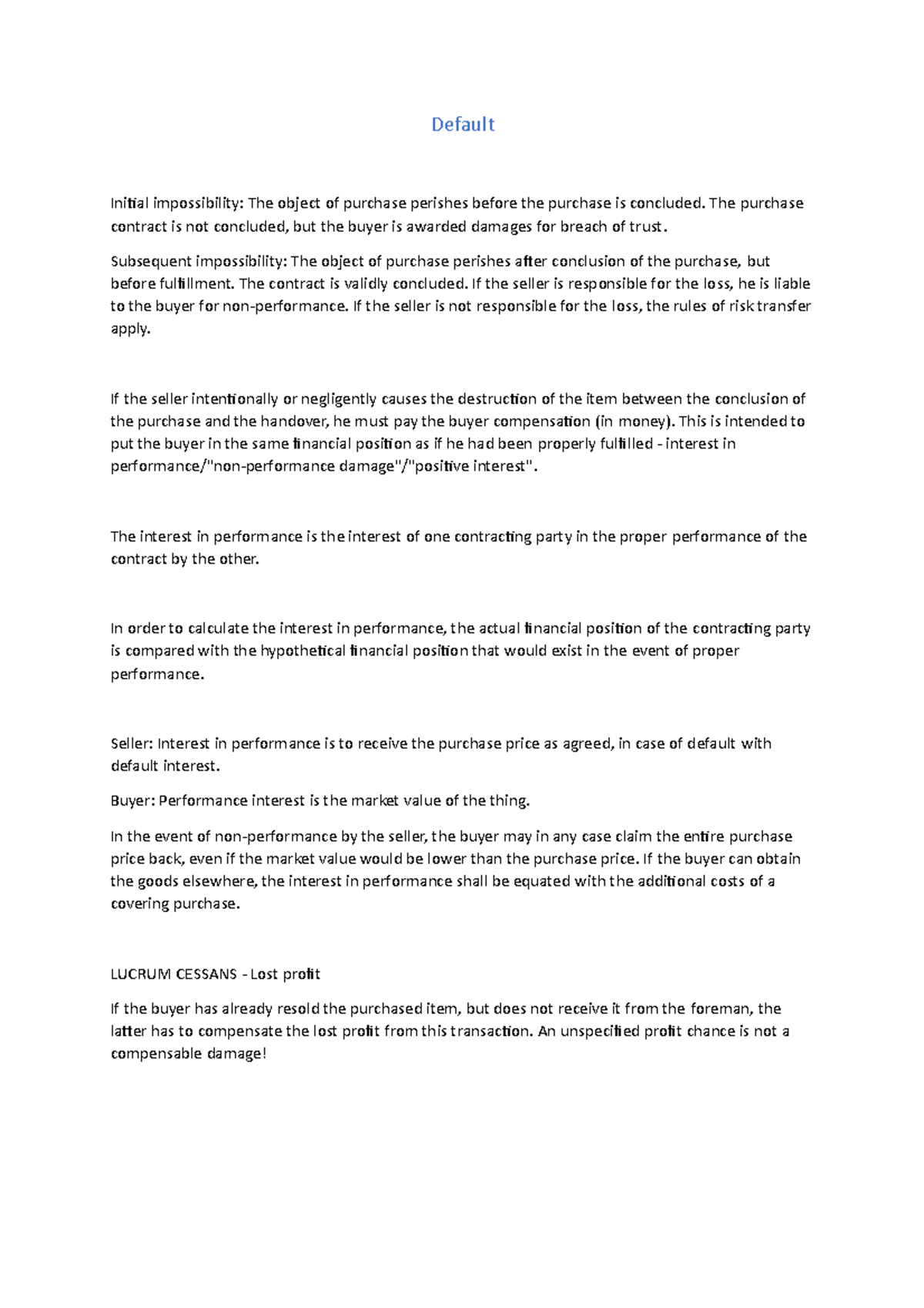 Default - Default Initial impossibility: The object of purchase ...