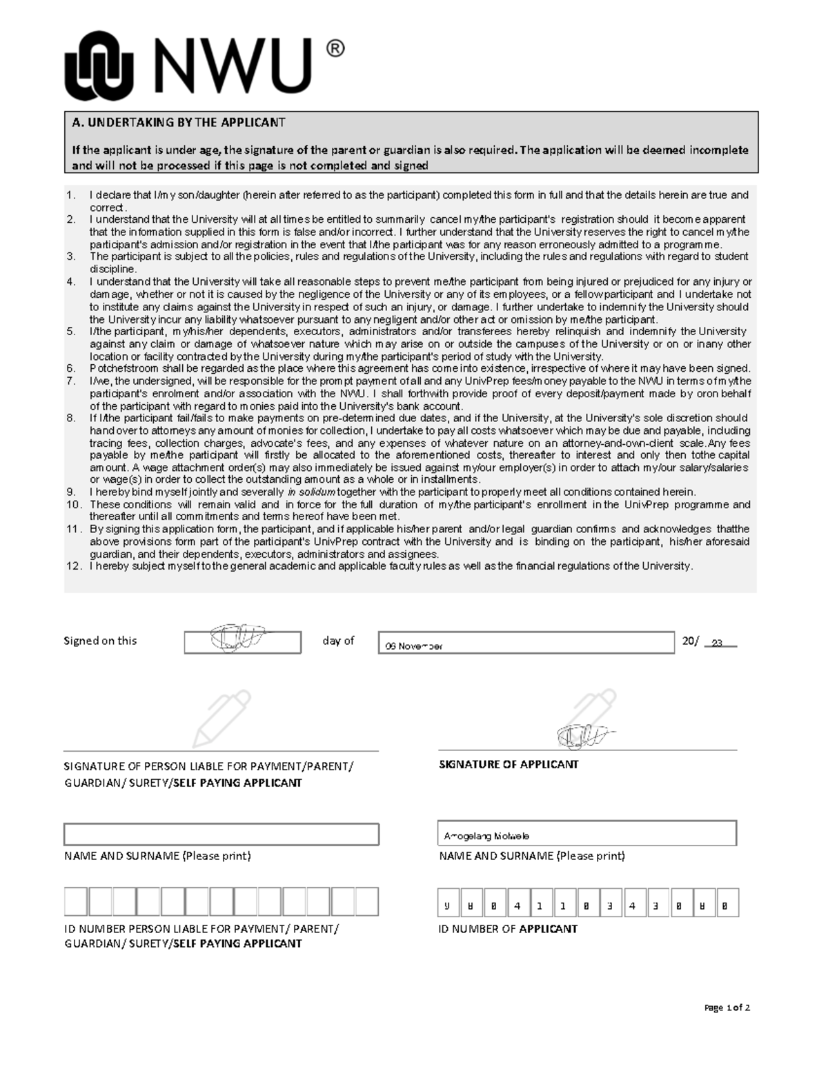 Univ Prep Undertaking Form 2023 3 - Page 1 of 2 1. I declare that I/my ...