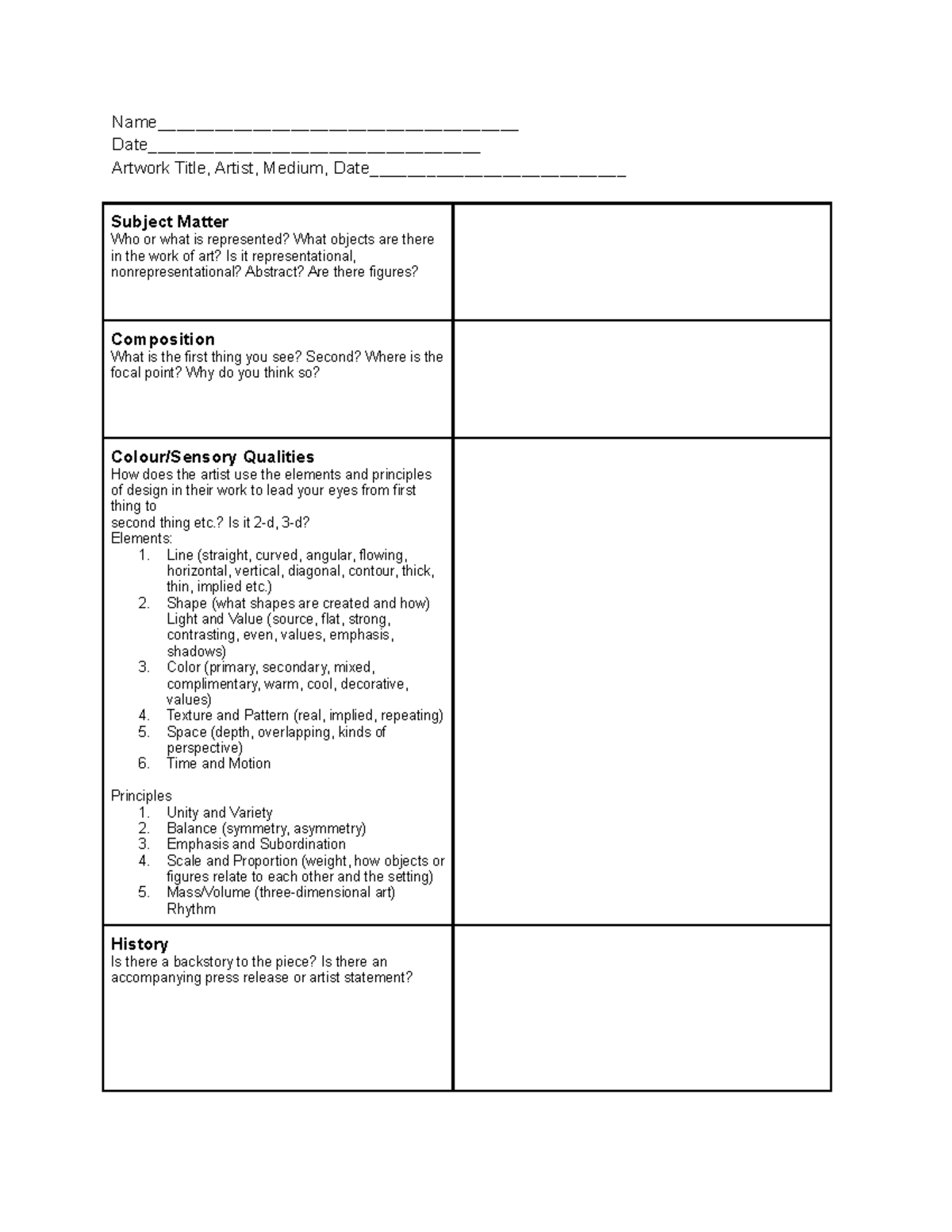 Visual Analysis Guide - Template - Name ...
