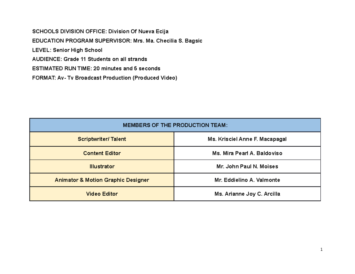 SDO-Nueva-Ecija-SHS-Video-Lesson-Production-Script Checked A guide for ...