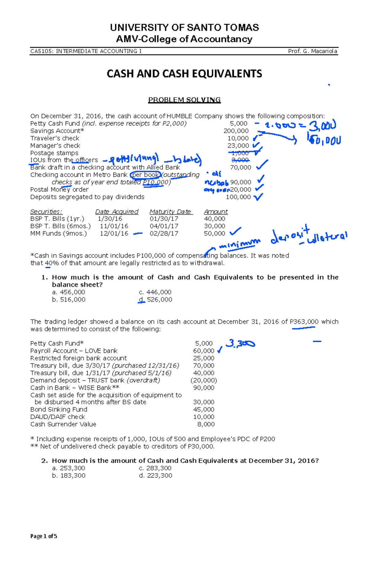 Handout - Cash and Cash Equivalents - UNIVERSITY OF SANTO TOMAS AMV ...