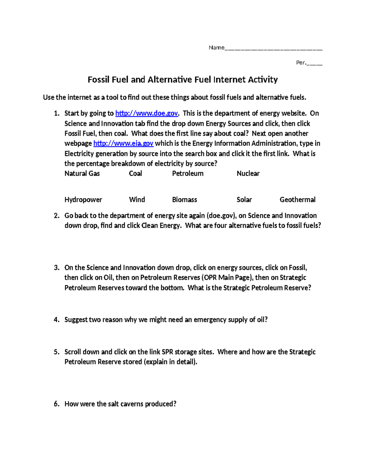 Fossil Fuel Internet Lab - Name______________________________ Per ...