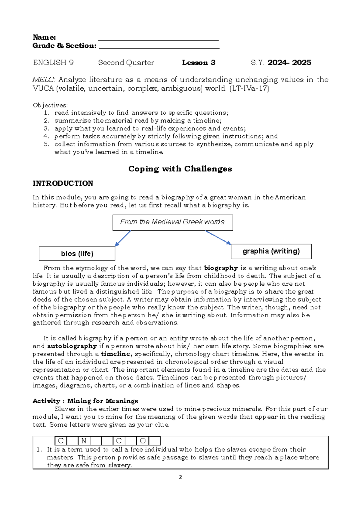 ENG9 Q2 Mod3-Coping-with-Challenges-dragged - Name: _________________________________ Grade ...
