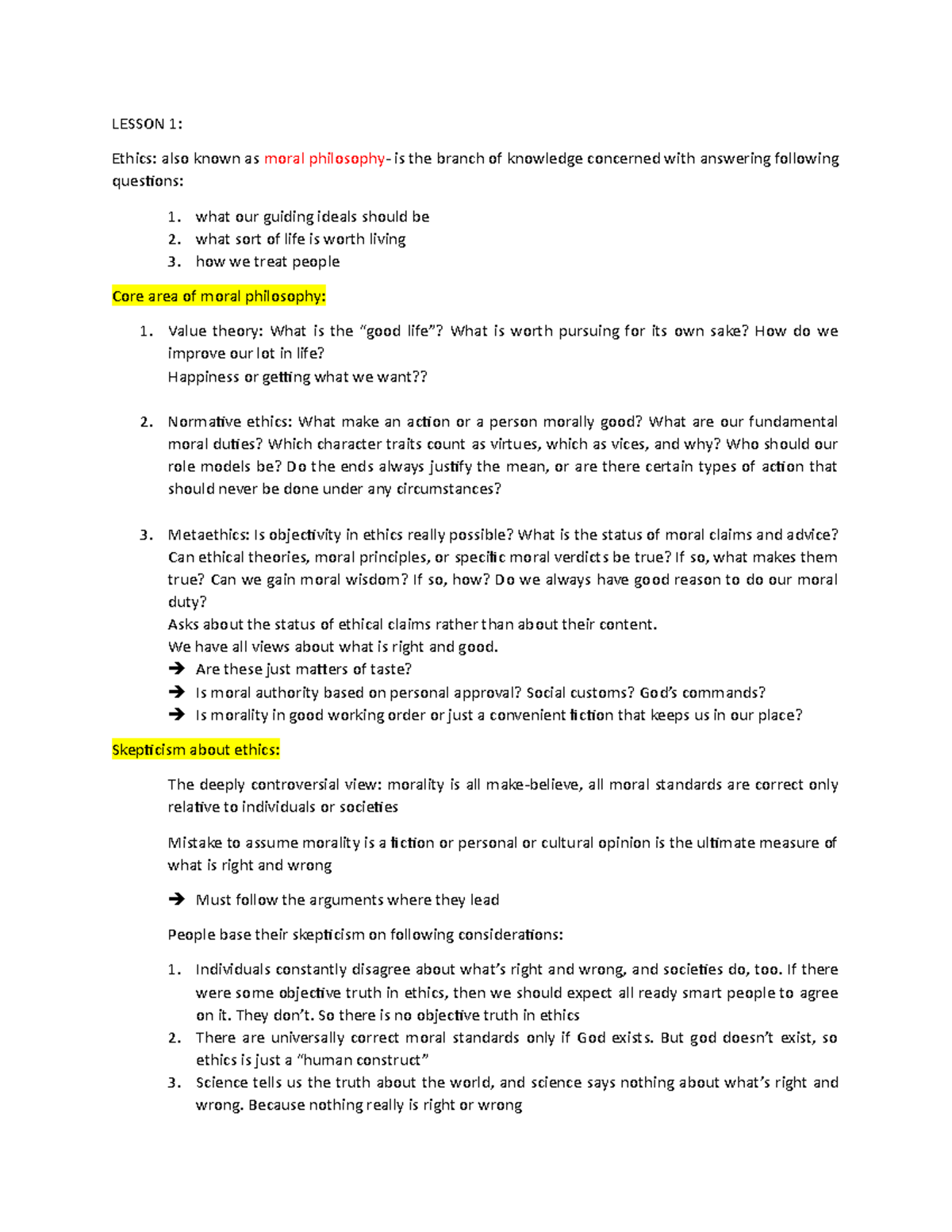 Lesson 1 - LESSON 1: Ethics: also known as moral philosophy- is the ...