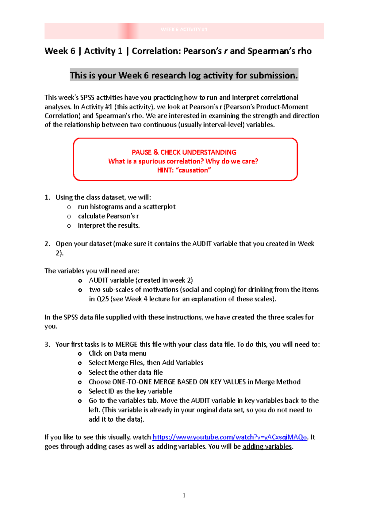 Week 6 Activity 1 - tutorial - Week 6 | Activity 1 | Correlation: Pearson’s r and Spearman’s rho ...