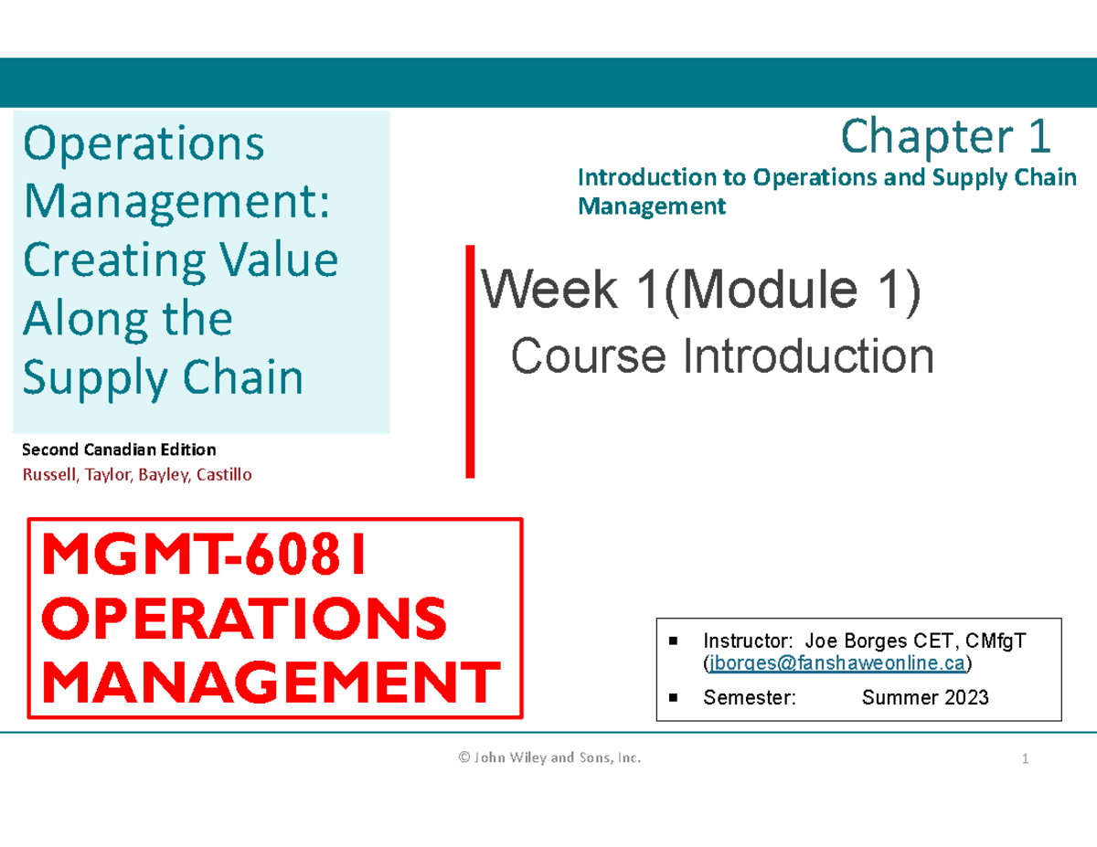 Week 1 (Module 1) - Student Slides - © John Wiley and Sons, Inc. 1 ...