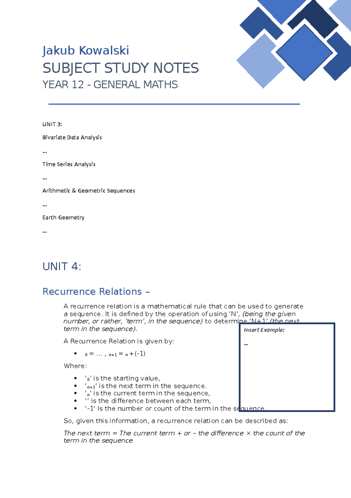 Yr12 - General Math - #Subject Study Notes - Jakub Kowalski SUBJECT ...