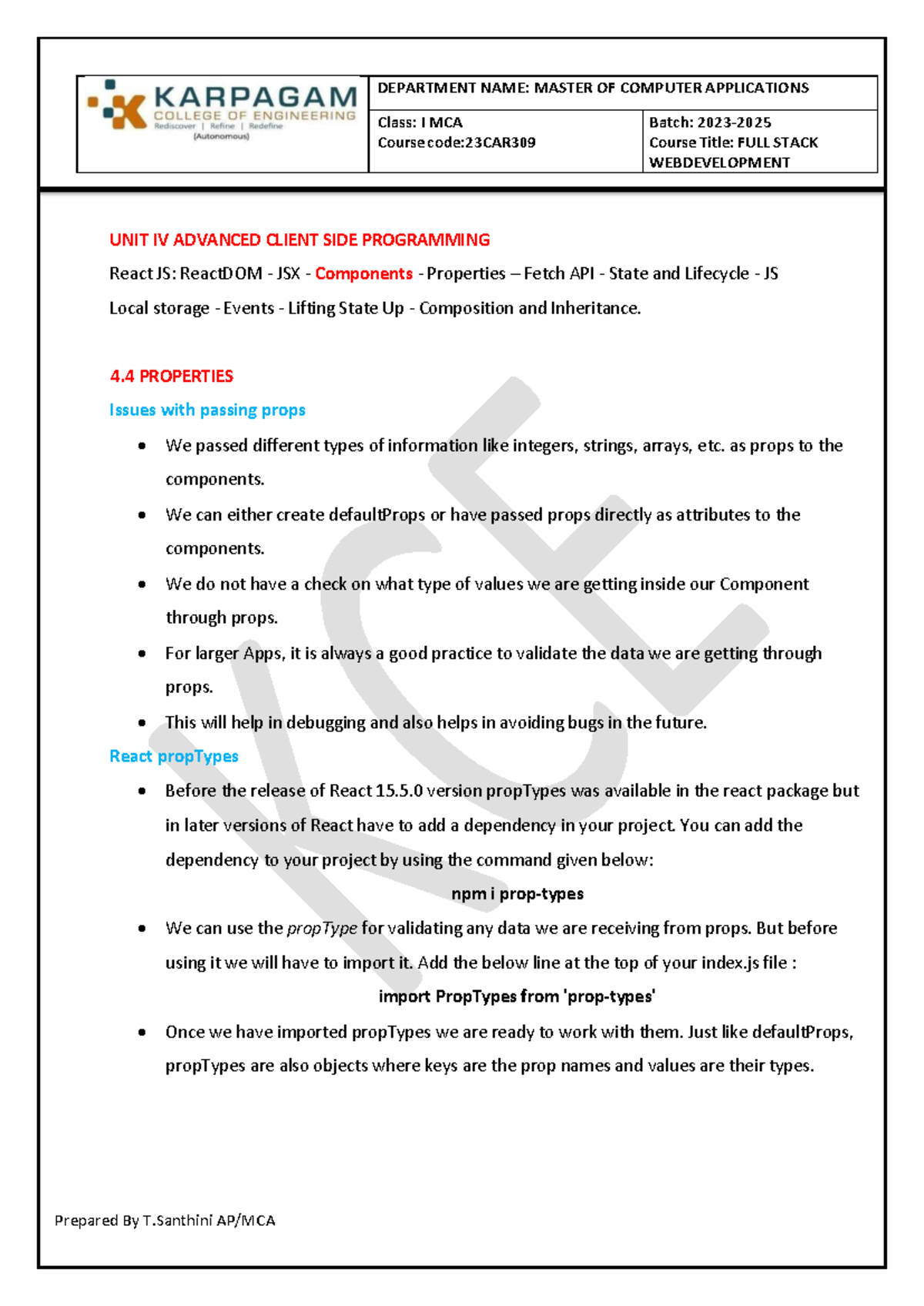 4.4 Properties - good - Class: I MCA Course code:23CAR Batch: 2023 - 2025 Course Title: FULL ...