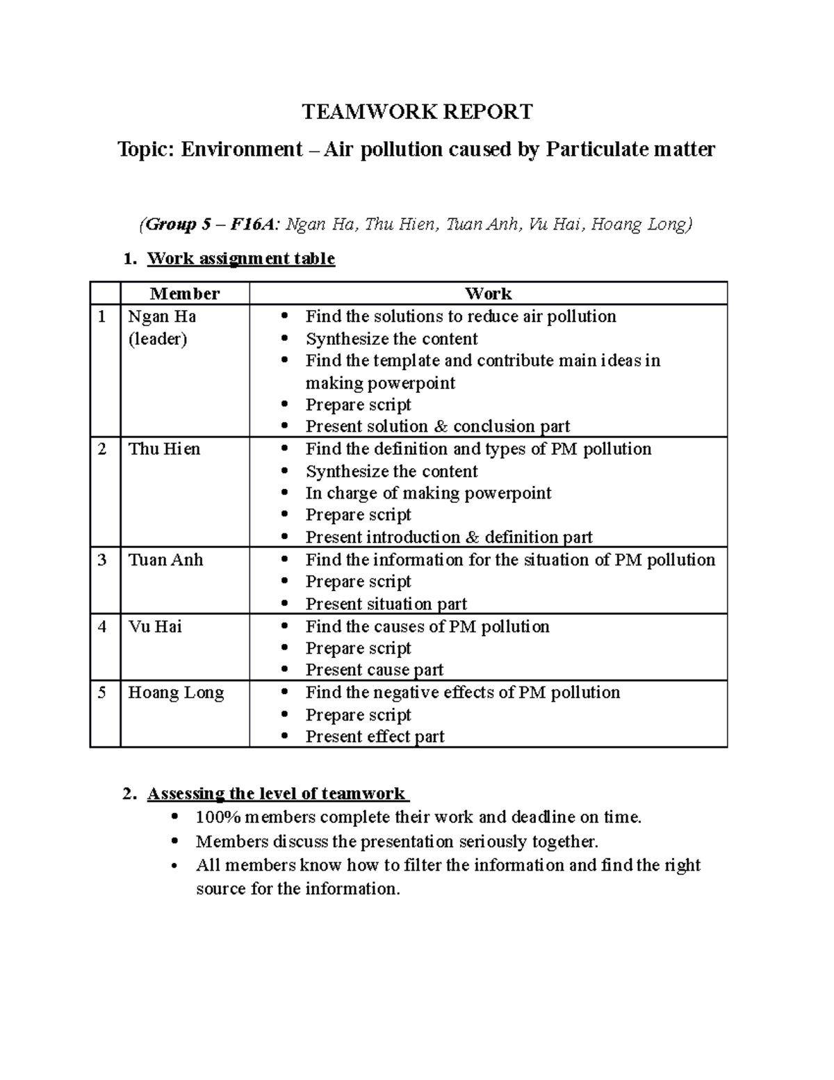 Teamwork Report - Tài liệu tham khảo - TEAMWORK REPORT Topic ...