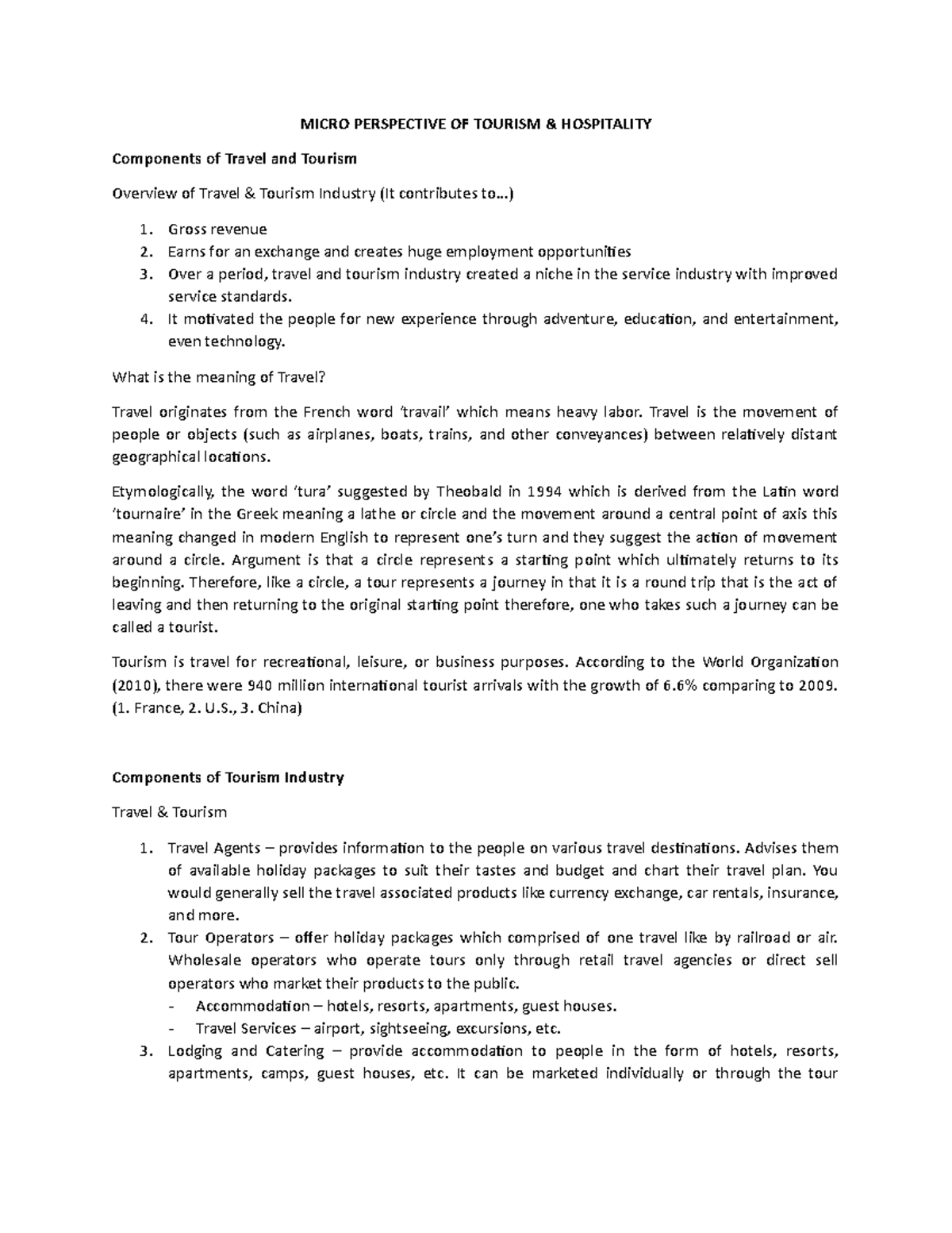 Micro Perspective of Tourism and Hospitality - MICRO PERSPECTIVE OF ...