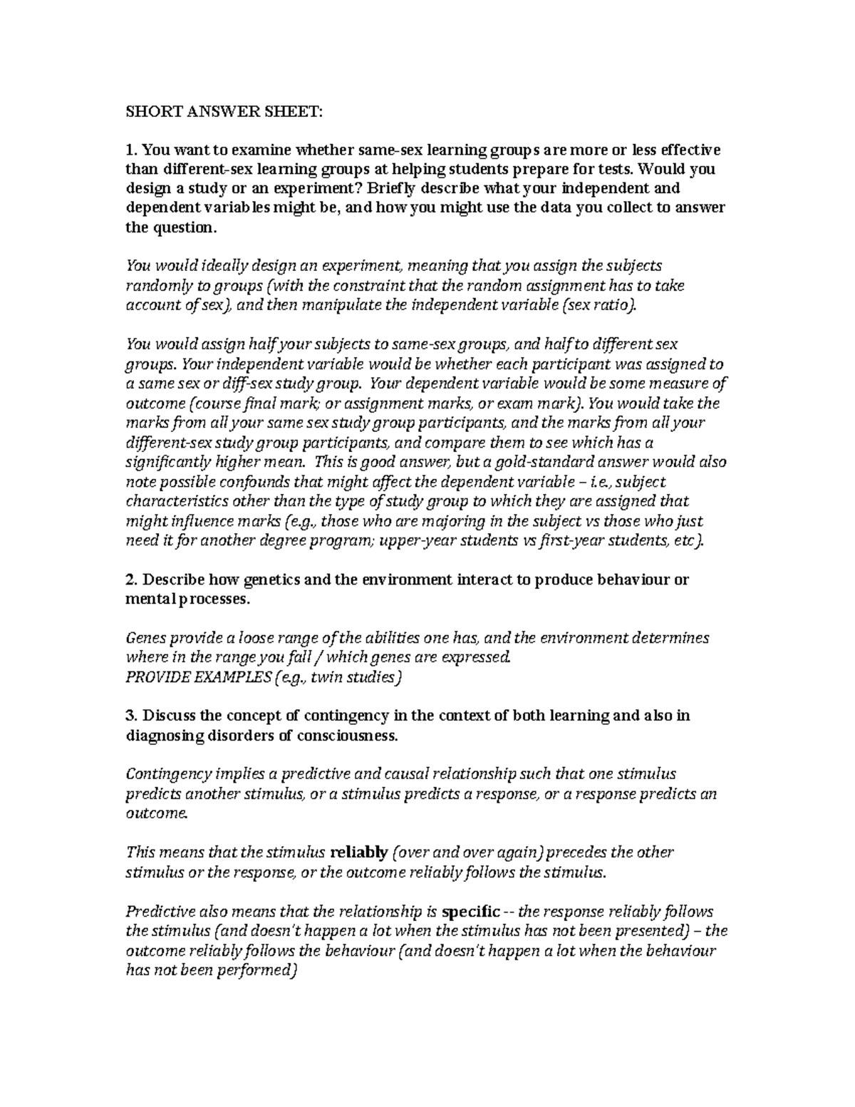 Sample/practice exam 2015, questions and answers (short) - SHORT ANSWER ...