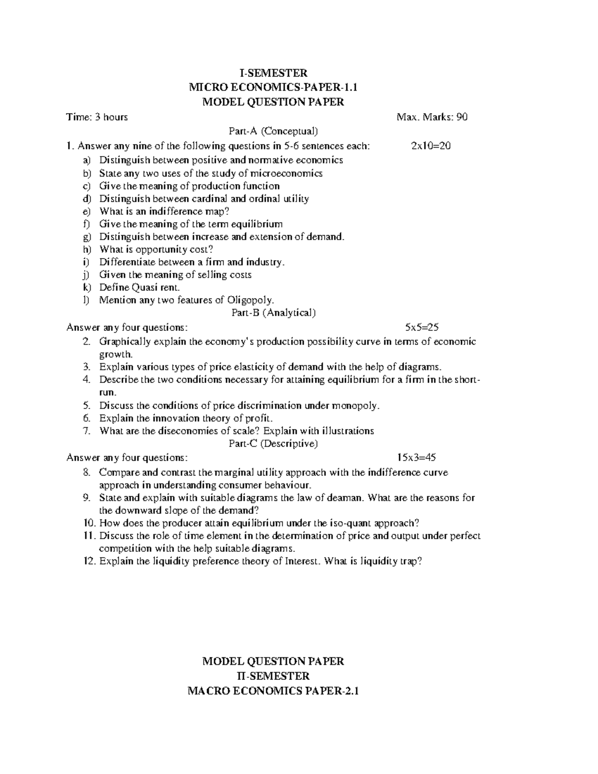 Micro Economic - I-SEMESTER MICRO ECONOMICS-PAPER-1. MODEL QUESTION ...