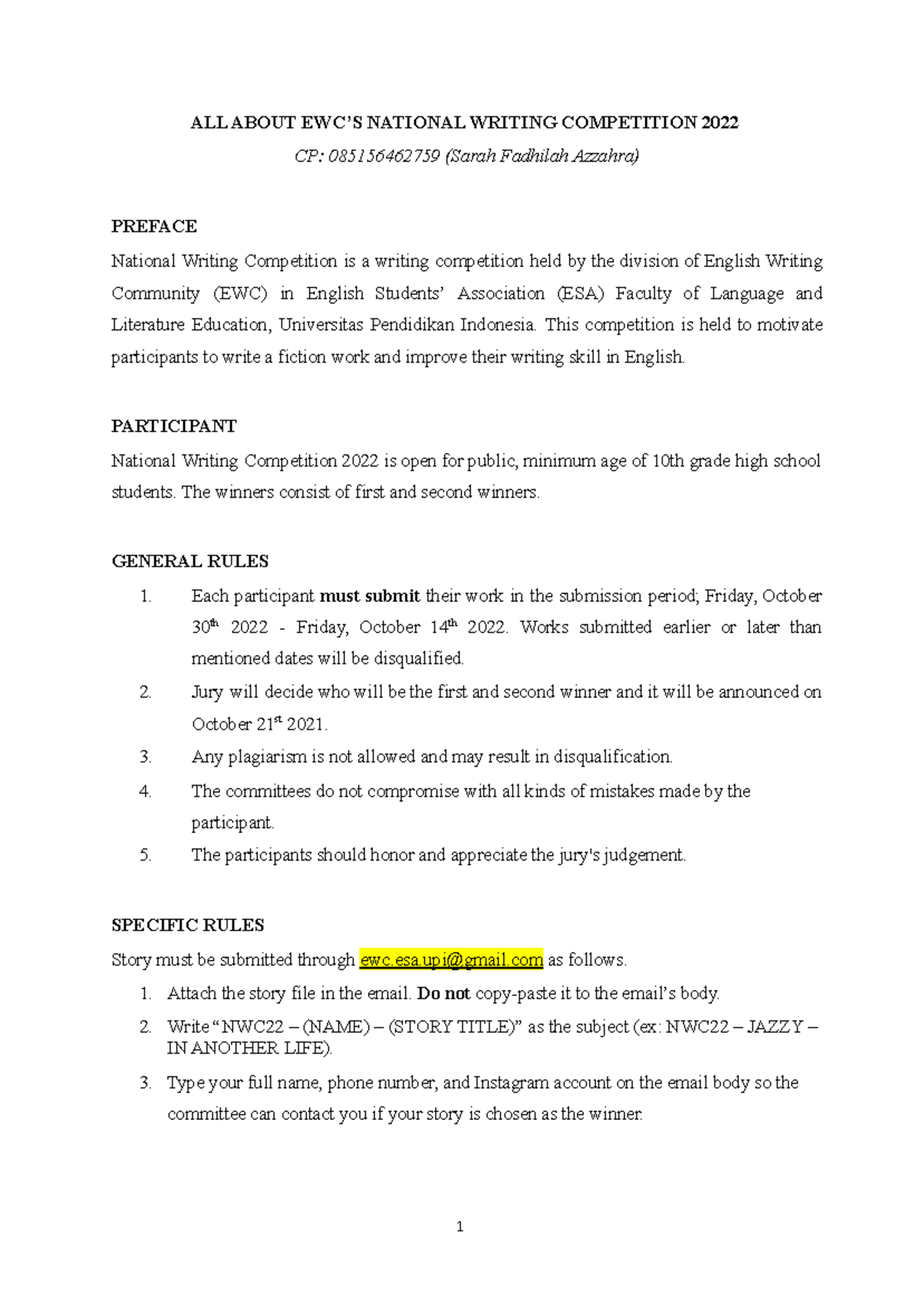 ALL About EWC'S National Writing Competition 2022 - ALL ABOUT EWC’S ...