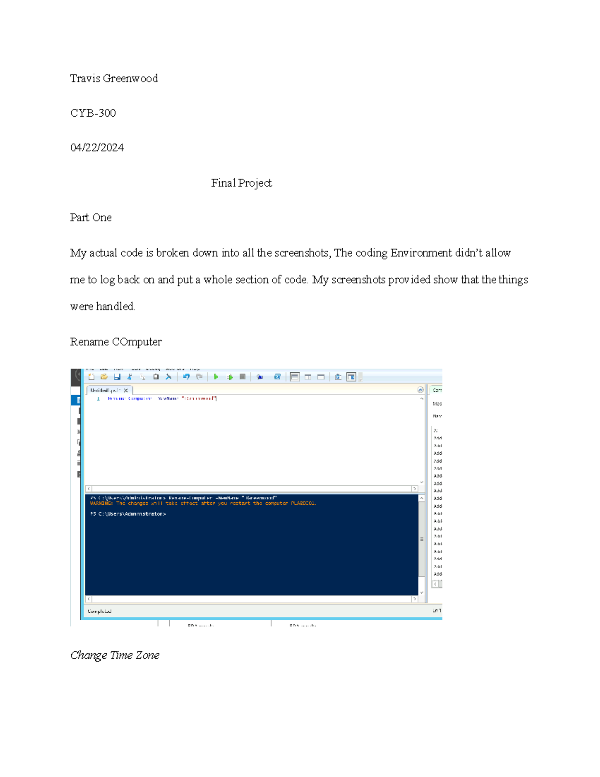 Chapter 7 Project - Travis Greenwood CYB- 04/22/ Final Project Part One ...
