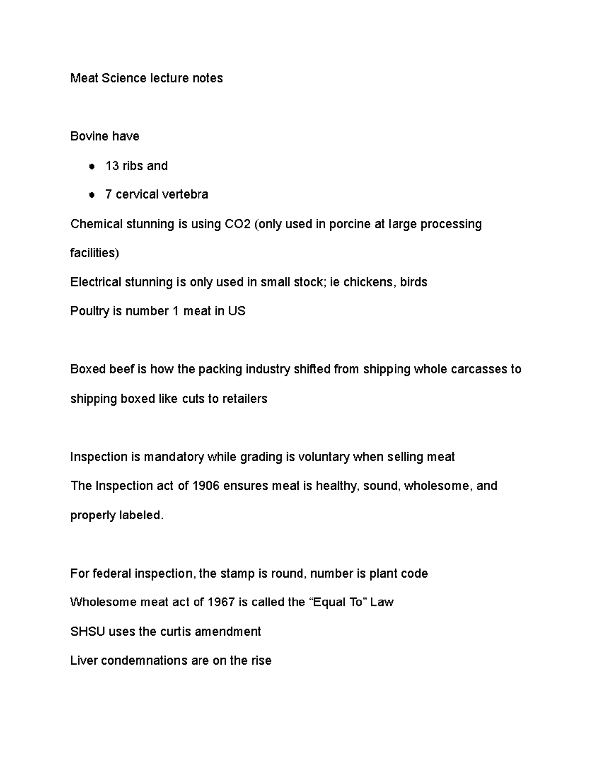 Meat Science Lecture Notes pt 1 - Meat Science lecture notes Bovine ...