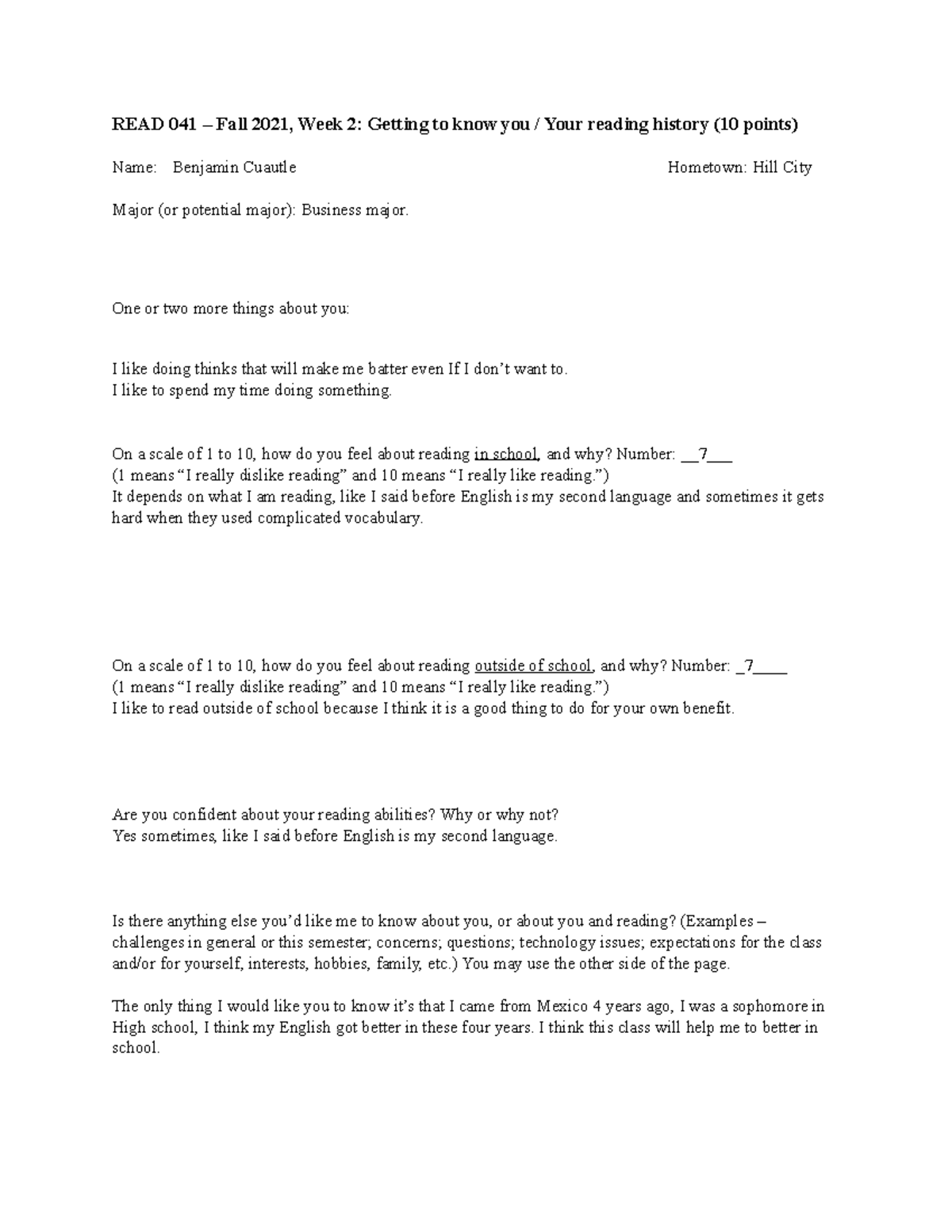 Reading history 7 - READ 041 – Fall 2021, Week 2: Getting to know you ...