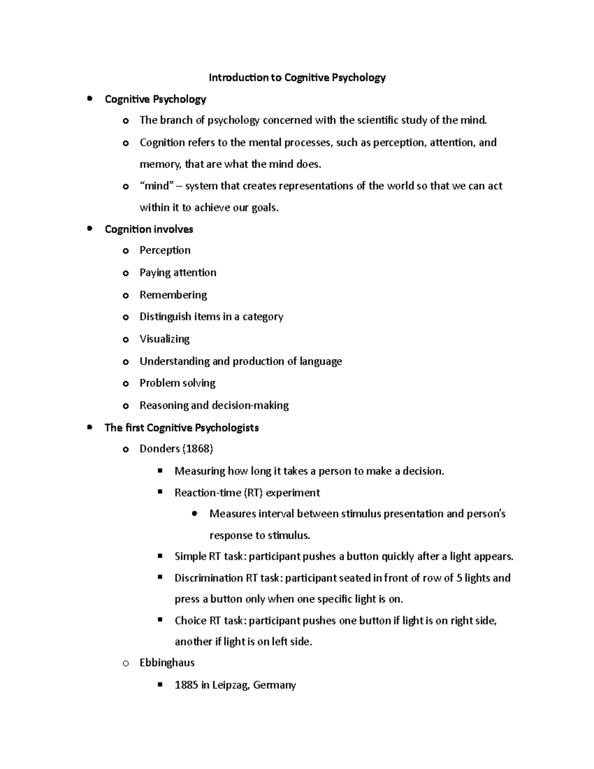 Introduction to Cognitive Psychology - o Cognition refers to the mental ...