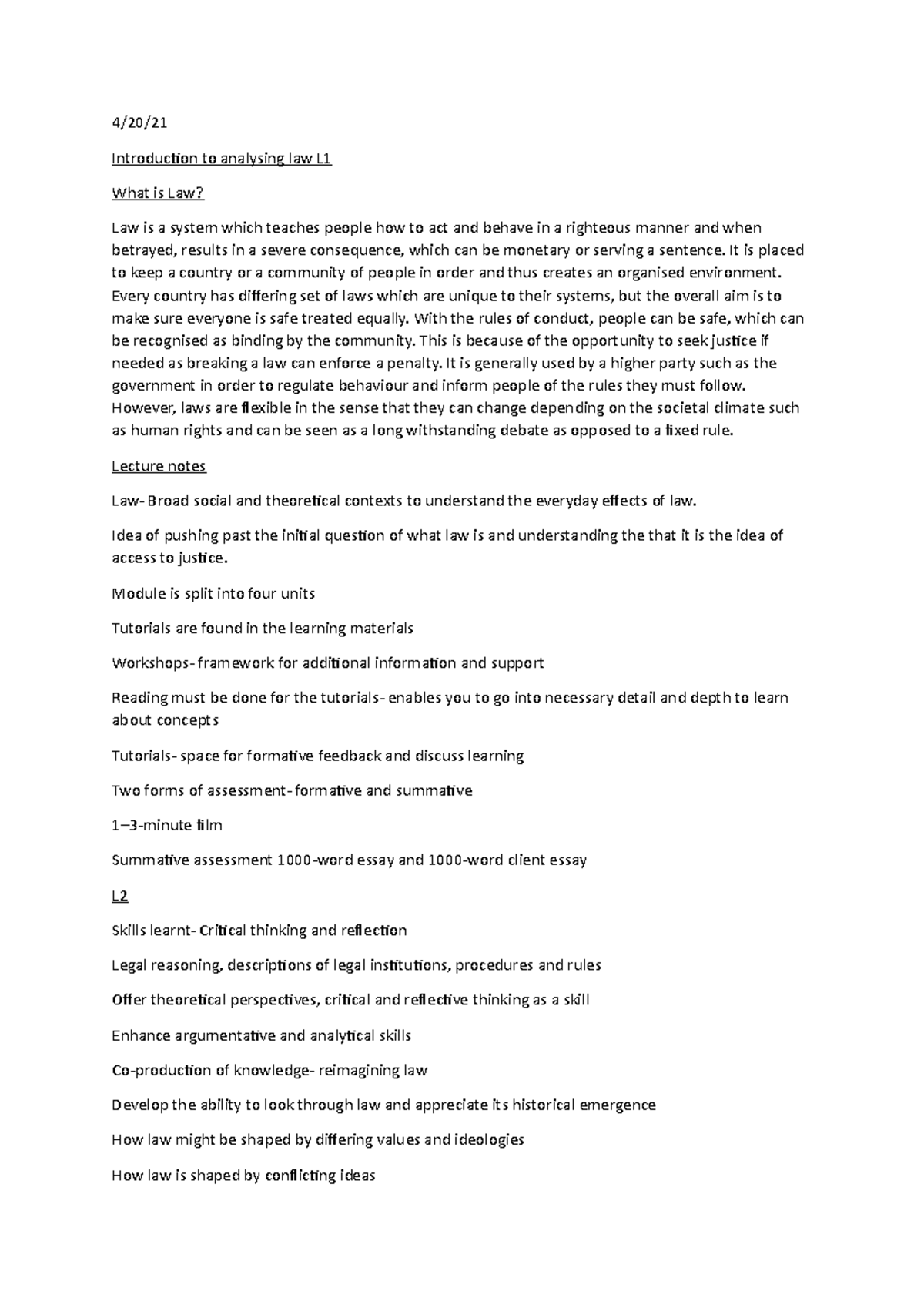 What is law lecture analysing law first year - 4/20/ Introduction to ...