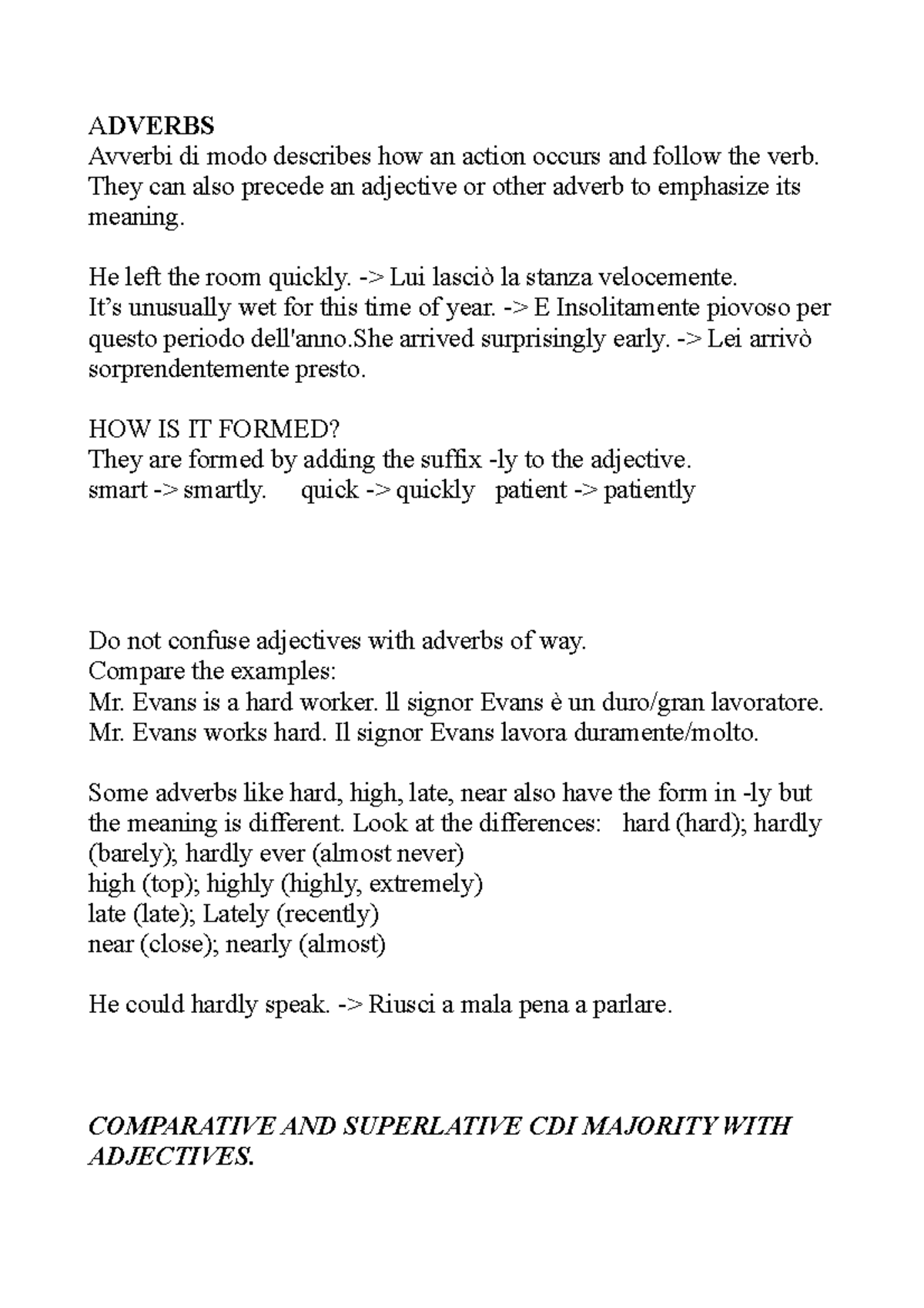 Adverbs - Riassunti di grammatica inglese - ADVERBS Avverbi di modo ...