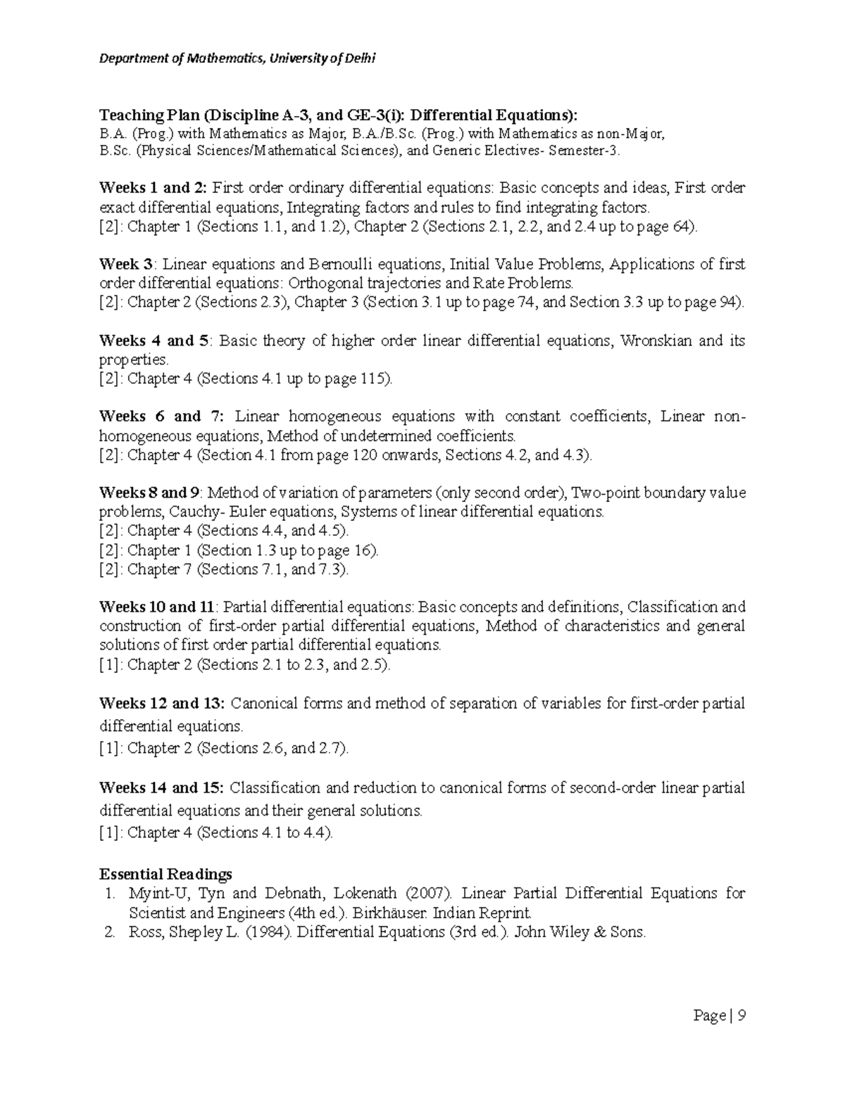 Maths Teaching Plan UGCF 2022 3rd Sem - Department of Mathematics, University of Delhi Page | 9 ...