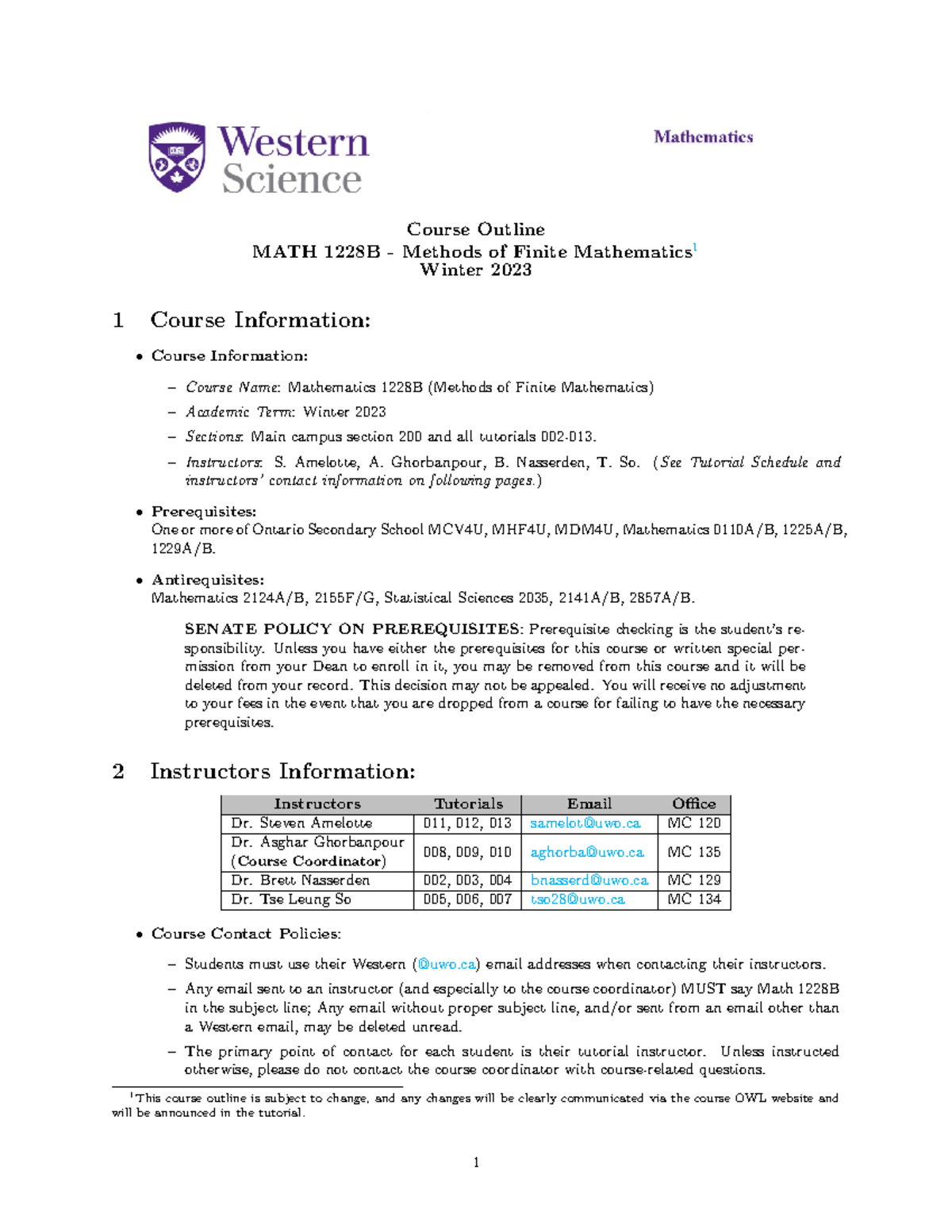 Math 1228B Winter 2023 - MATH - Course Outline MATH 1228B - Methods of ...