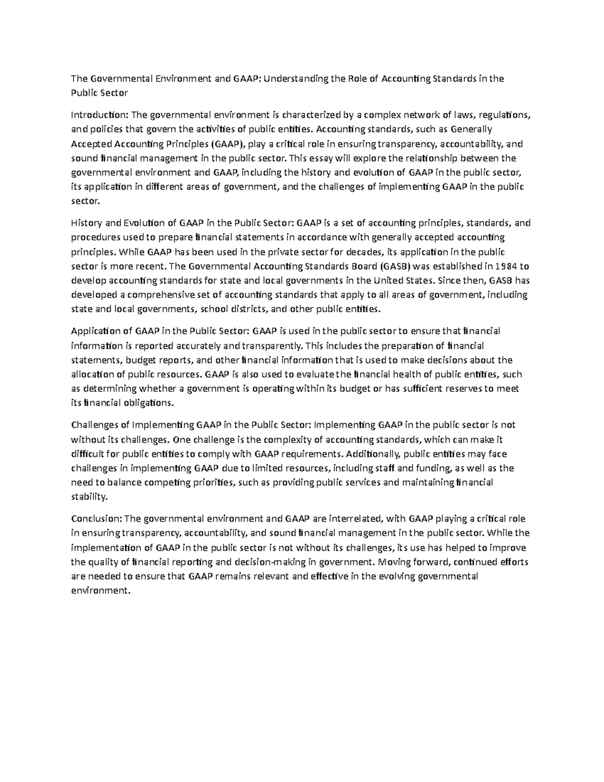 The Governmental Environment and GAAP - Accounting standards, such as ...
