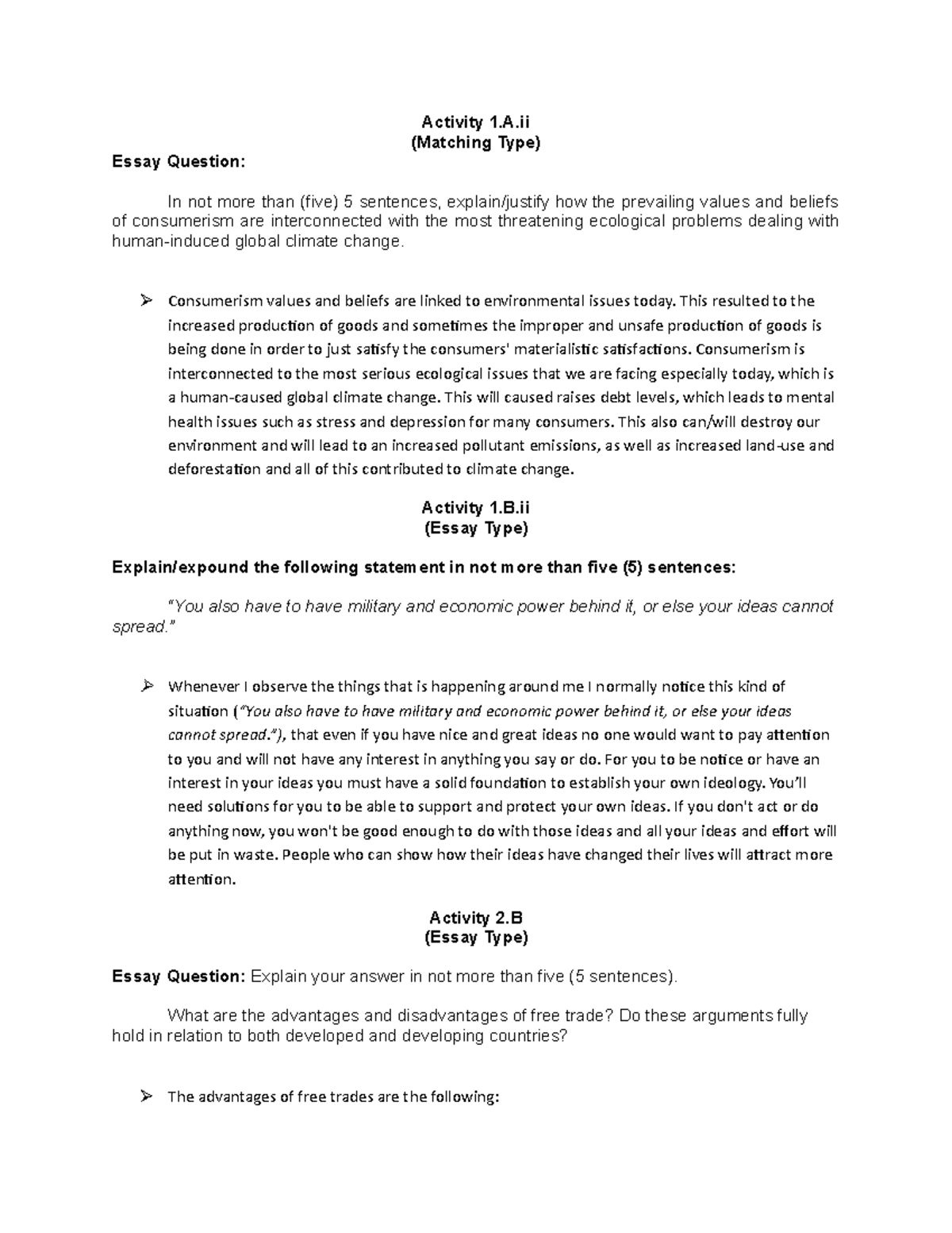 ( Cworld first grading activities) - Activity 1.A (Matching Type) Essay ...