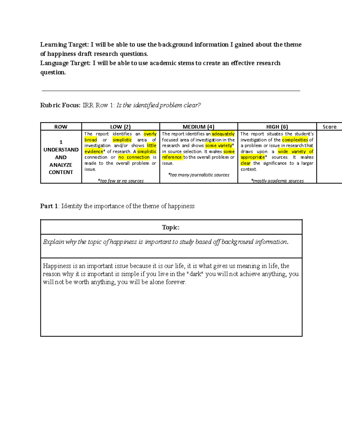 Ricardo Puma - Research Question Formulation - Learning Target: I will ...