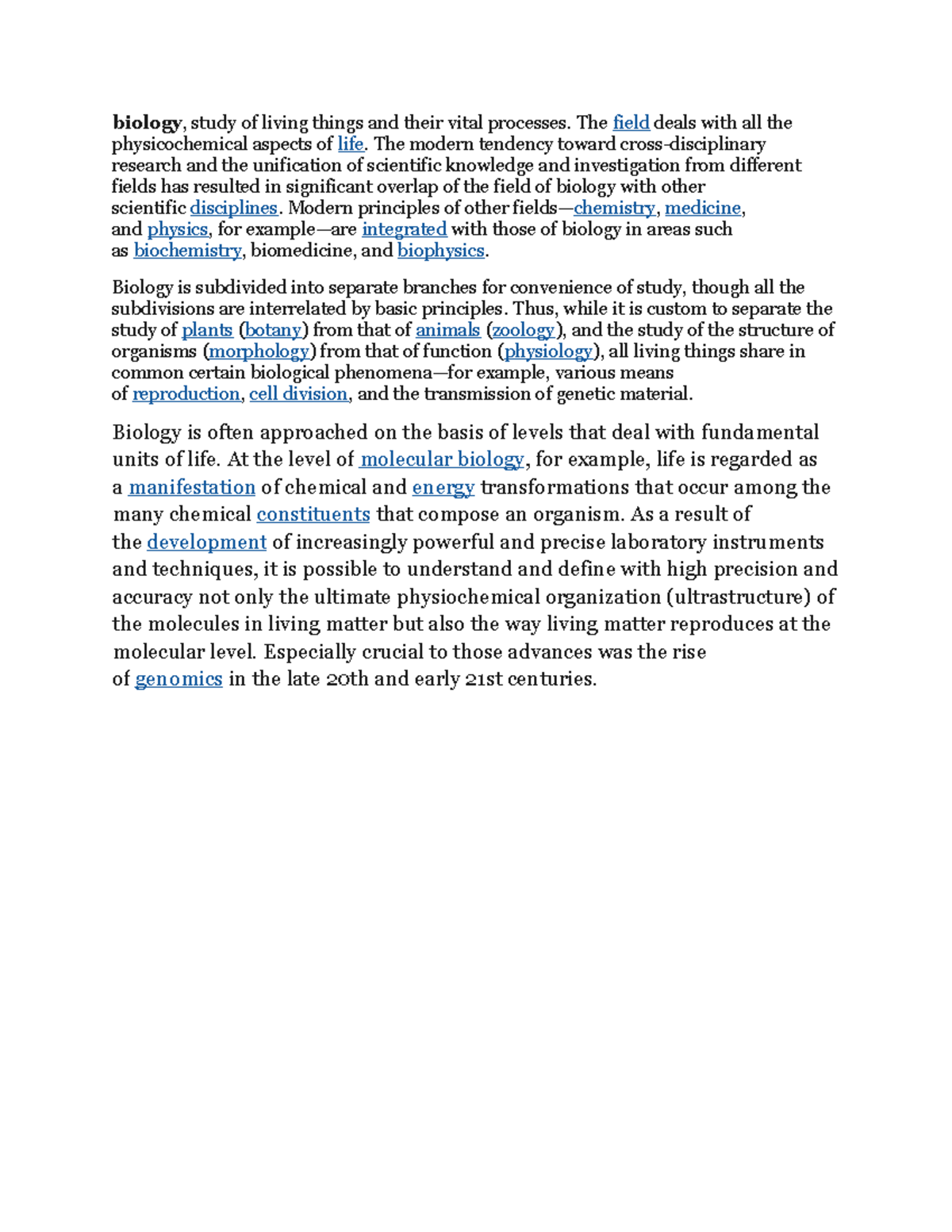 Biology - biology , study of living things and their vital processes ...