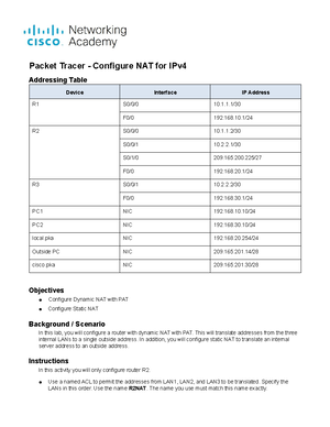 5 - packet tracer - Packet Tracer - IPv4 ACL Implementation Challenge Addressing Table Device ...