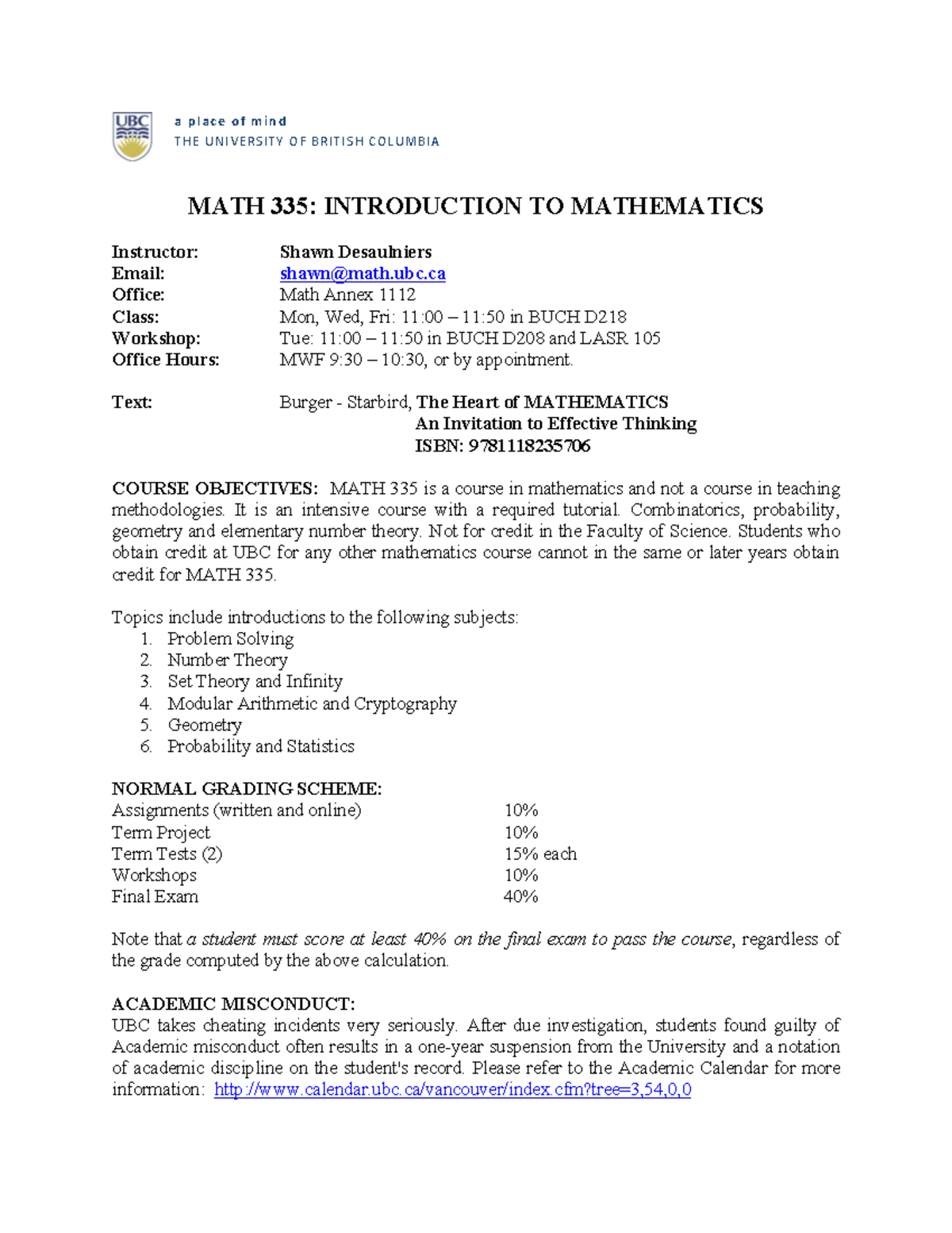 Math 335: Introduction to Mathematics - Course Information - Studocu