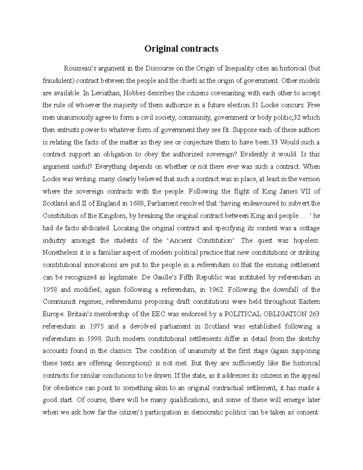 Original contracts - Original contracts Rousseau’s argument in the ...