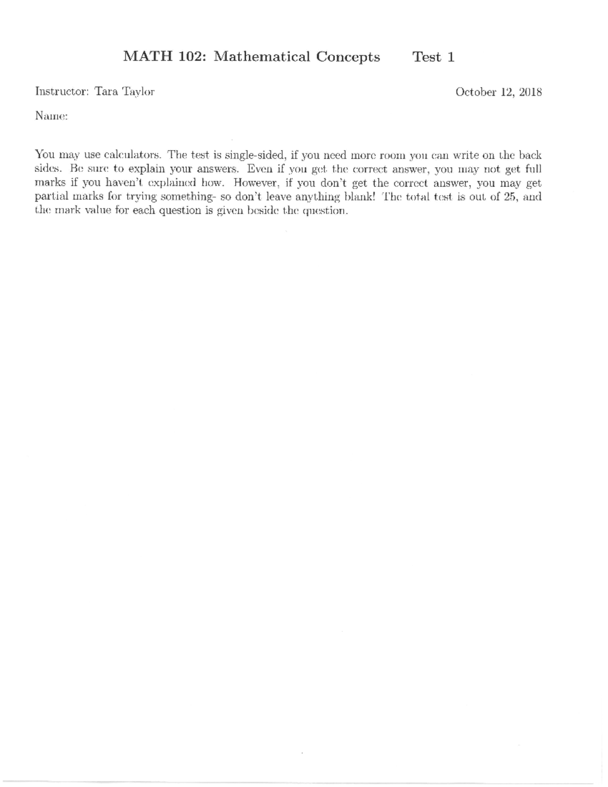 Test 1 January 2018 - Math 102 - Studocu