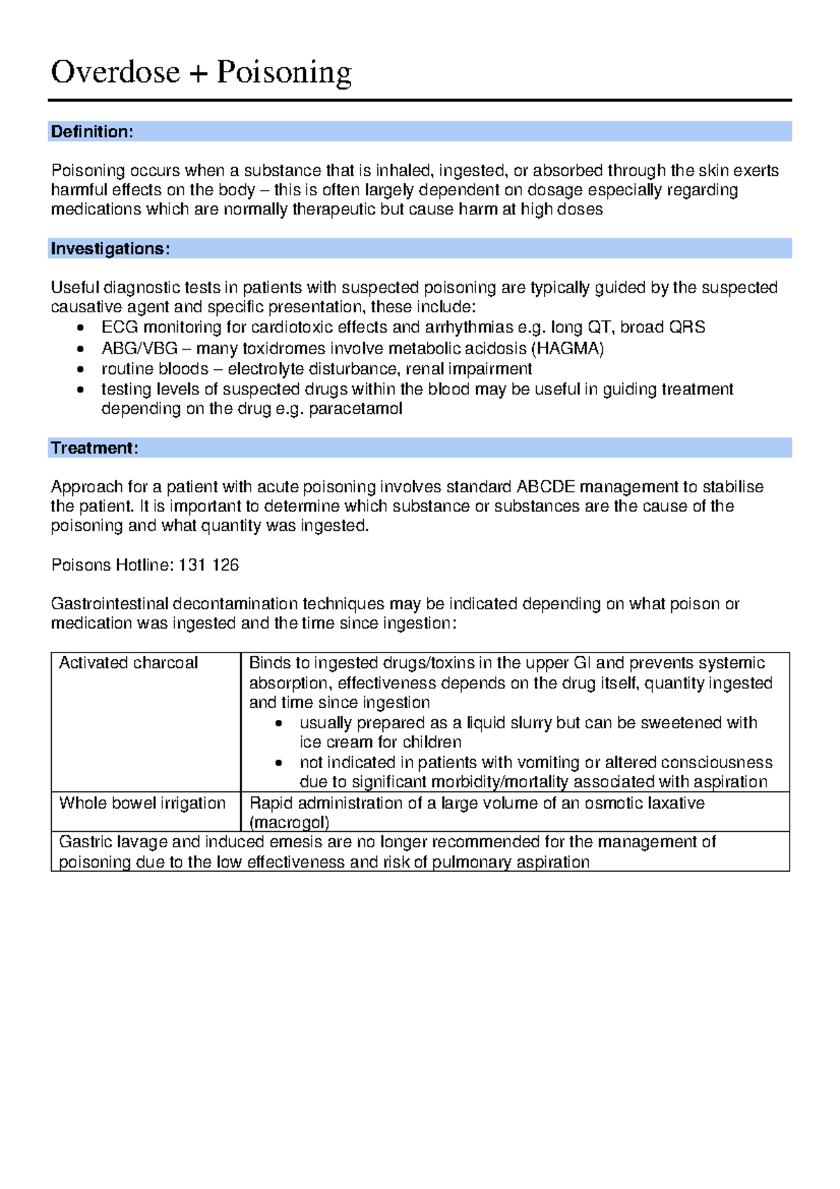 Overdose - Key pathology summary - Overdose + Poisoning Definition ...