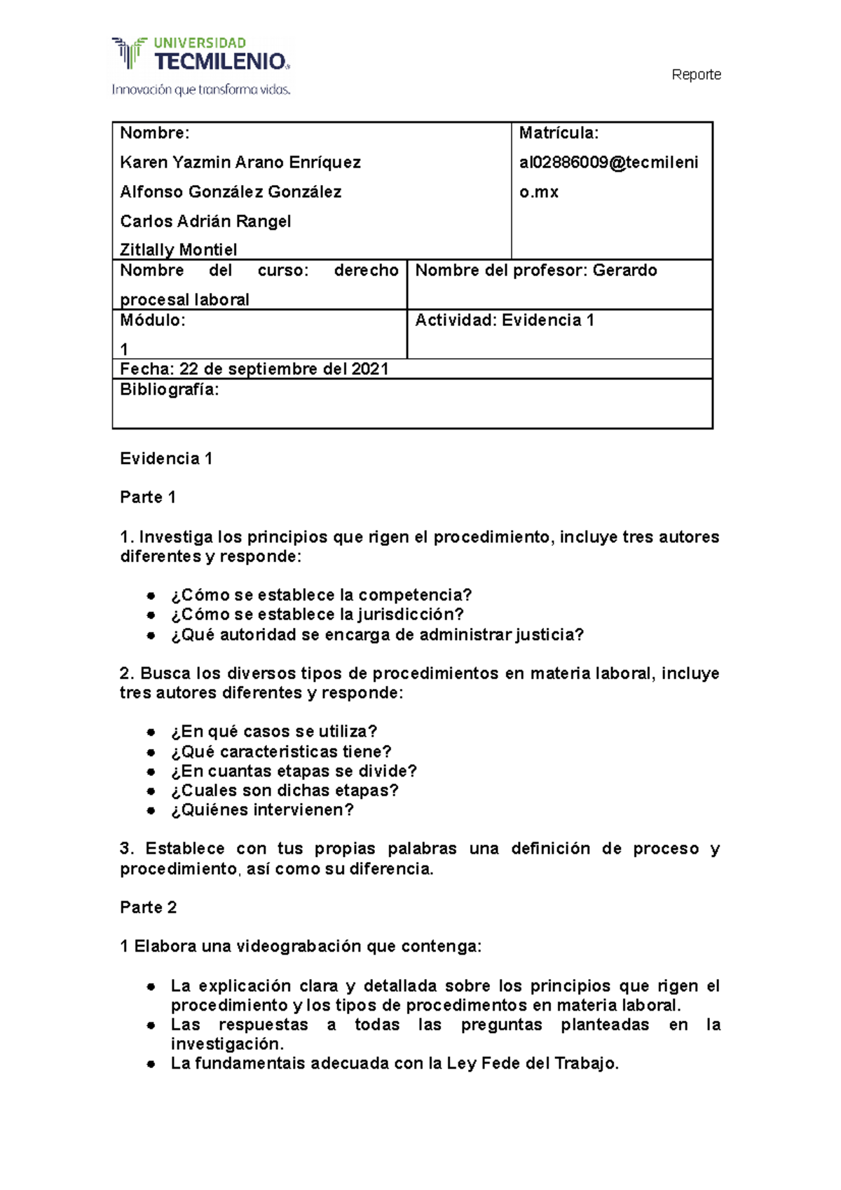 Evidencia De Derecho Laboral Reporte Nombre Karen Yazmin Arano